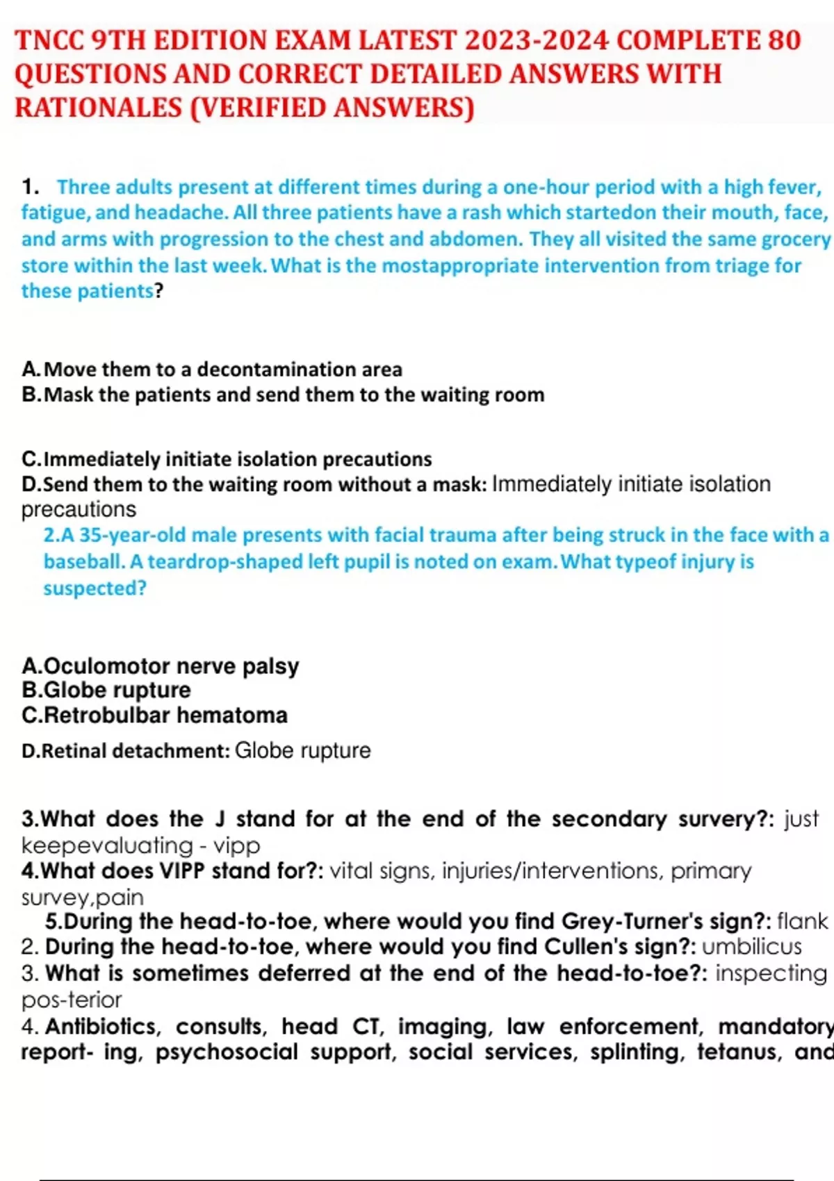 TNCC 9TH EDITION EXAM LATEST COMPLETE 80 QUESTIONS AND CORRECT DETAILED ...