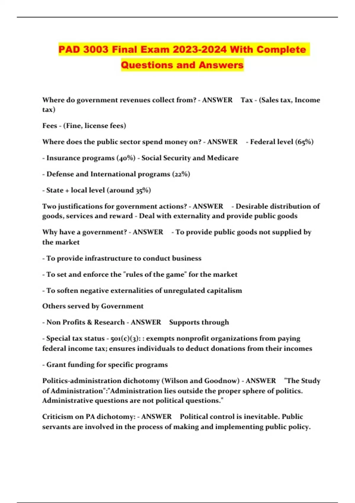 PAD 3003 Final Exam With Complete Questions and Answers - PAD 3003 ...