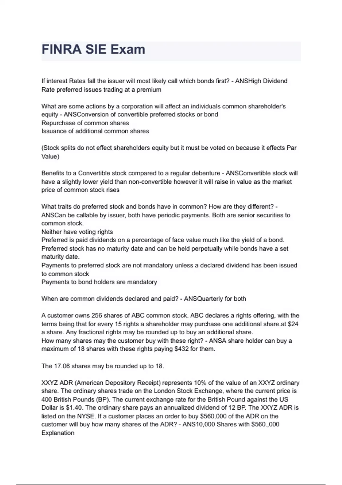 SIE Exam Latest Updated Graded A 2023/2024 ( COMPLETE BUNDLE) - Stuvia US