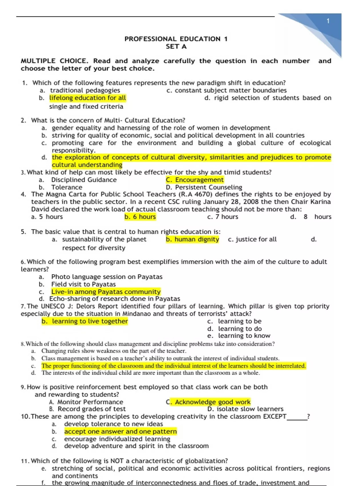 PROFESSIONAL EDUCATION 1 SET A 140+ QUESTIONS WITH VERIFIED ANSWERS ...