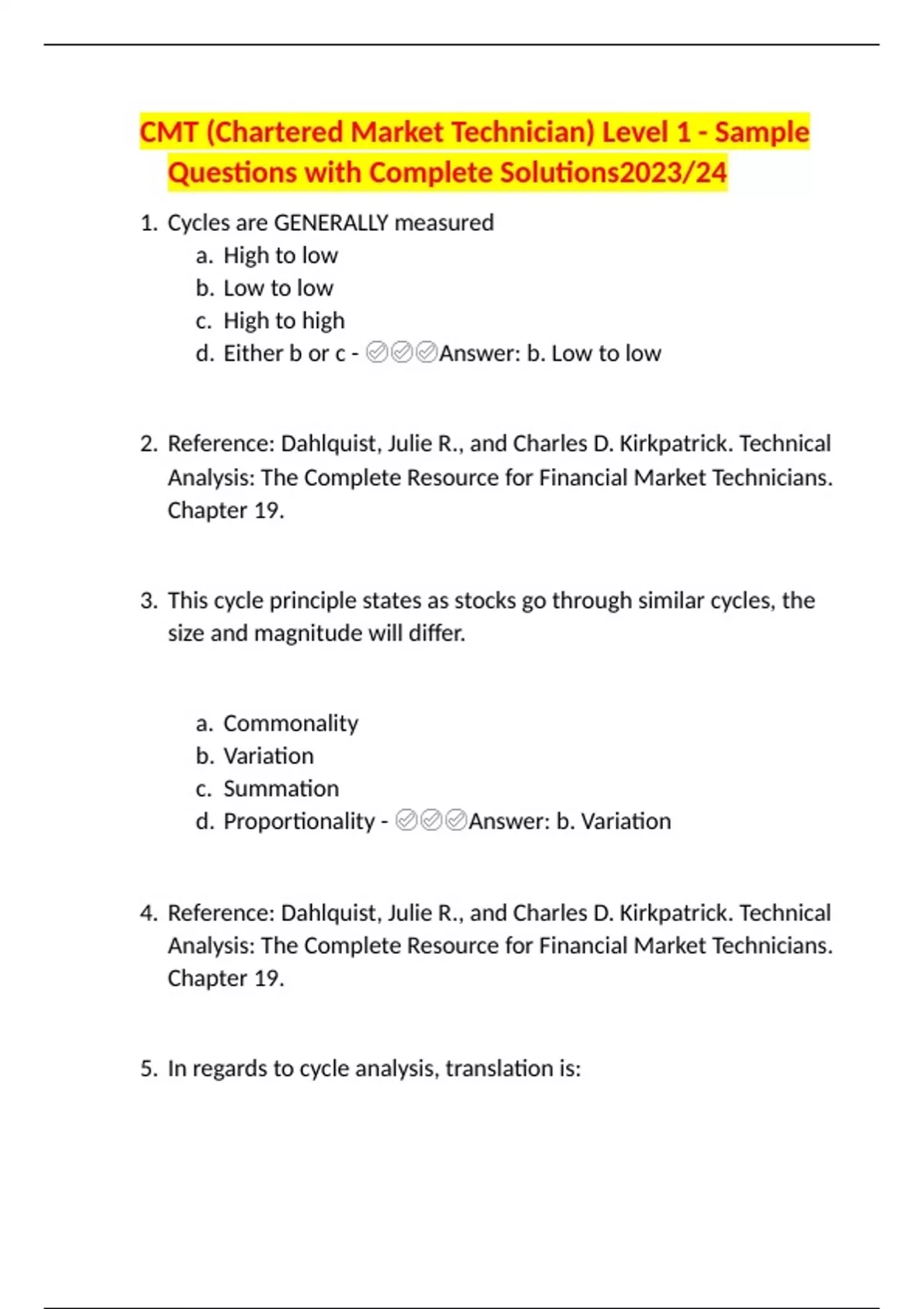 CMT (Chartered Market Technician) Level 1 - Sample Questions with ...