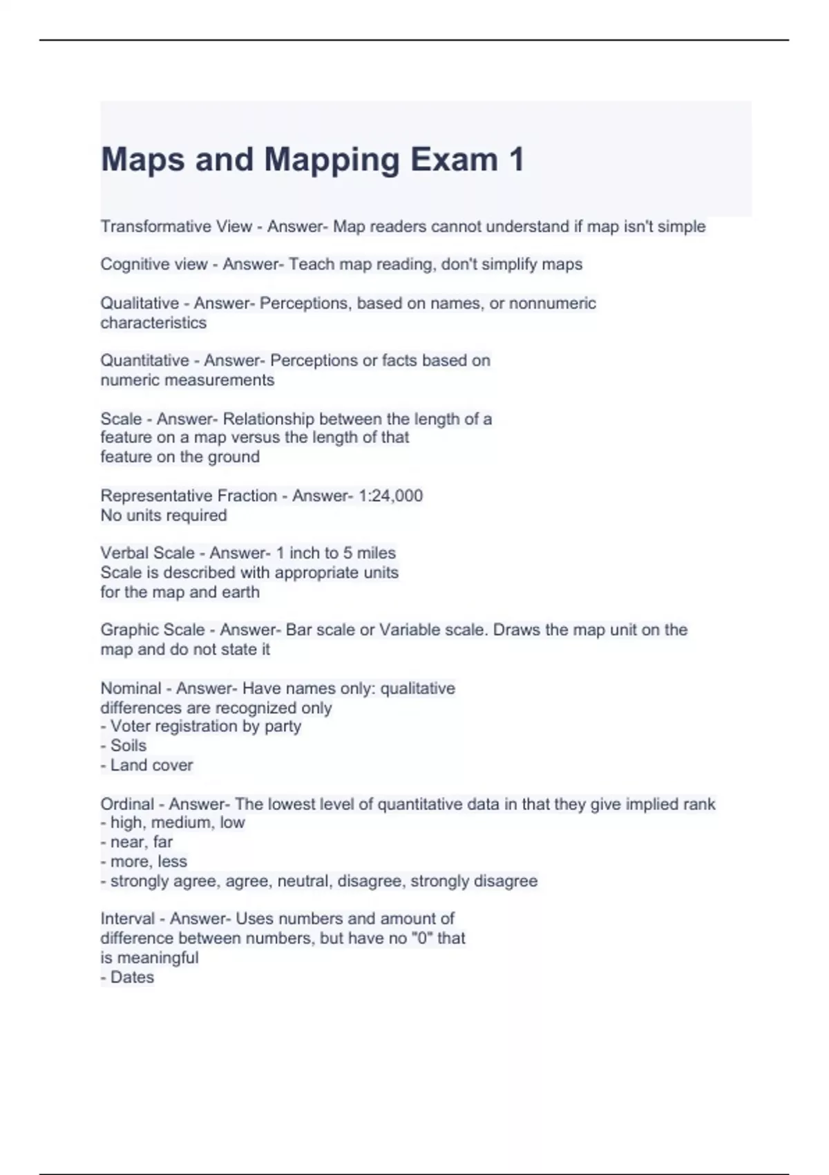 Maps and Mapping Exam 1 with complete solutions - Map - Stuvia US