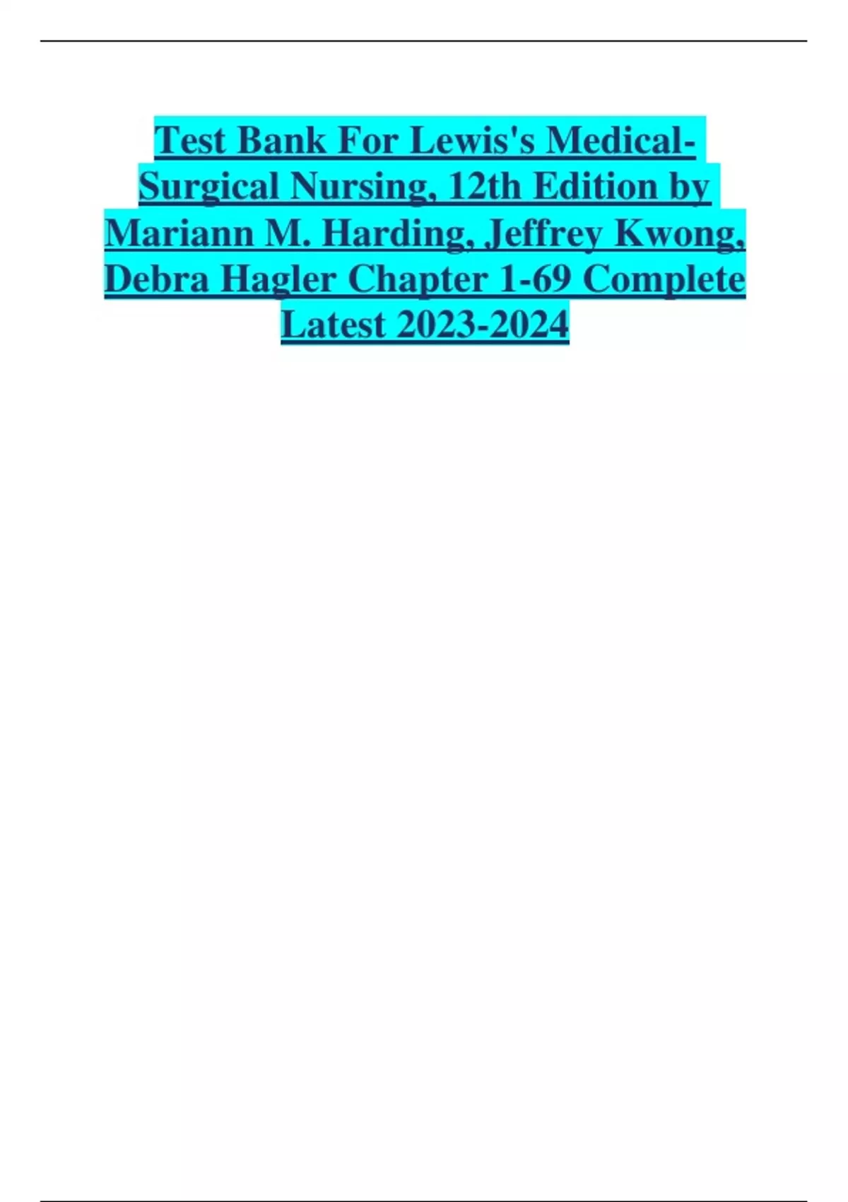 Test Bank For Lewis's Medical- Surgical Nursing, 12th Edition by ...