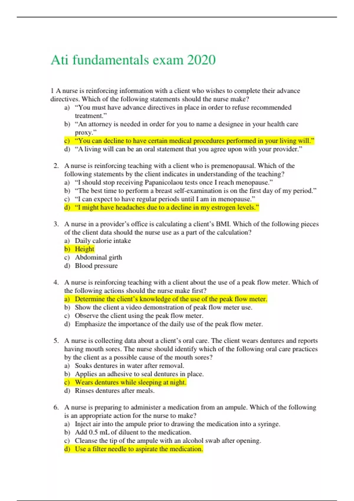 BUNDLE FOR ATI PN Fundamentals Proctored Exam ( Version 1 ) 2023) 70 ...