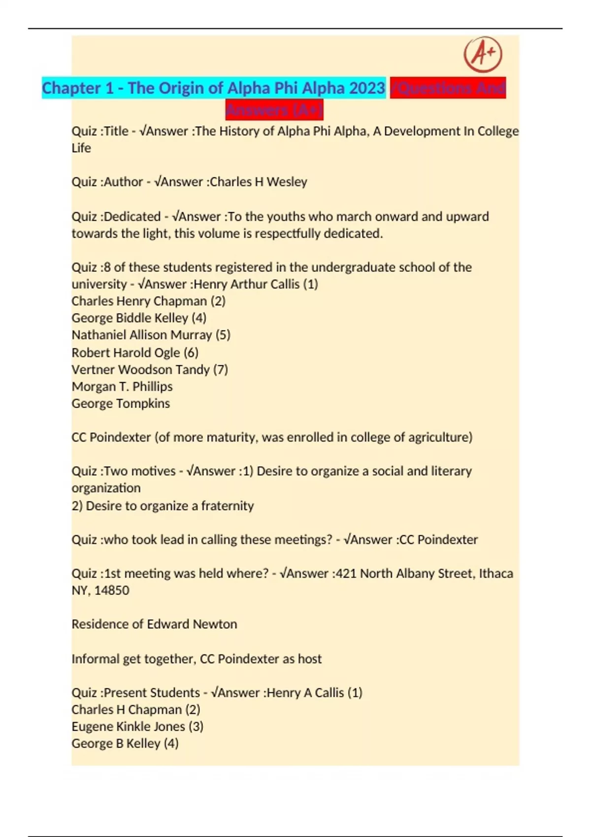 Chapter 1 - The Origin of Alpha Phi Alpha 2023 /Questions And Answers ...