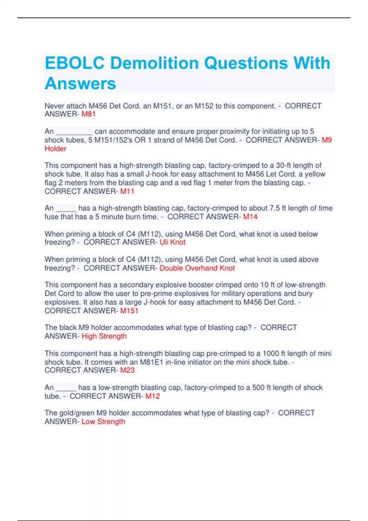 EBOLC Demolition Questions With Answers - EBOLC Demolition - Stuvia US