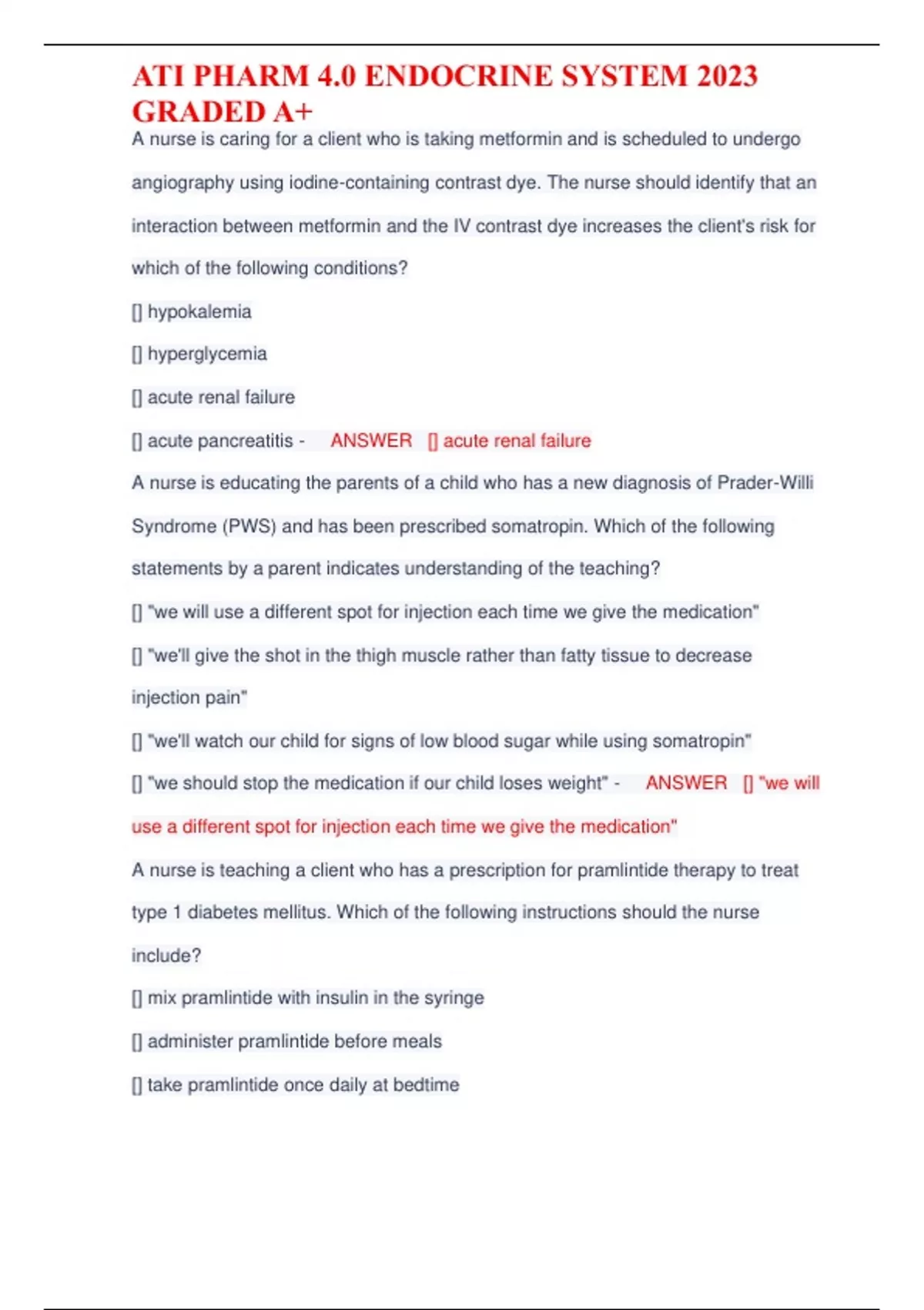 ATI PHARM 4.0 ENDOCRINE SYSTEM 2023 GRADED A+ - ATI PHARM 4.0 - Stuvia US