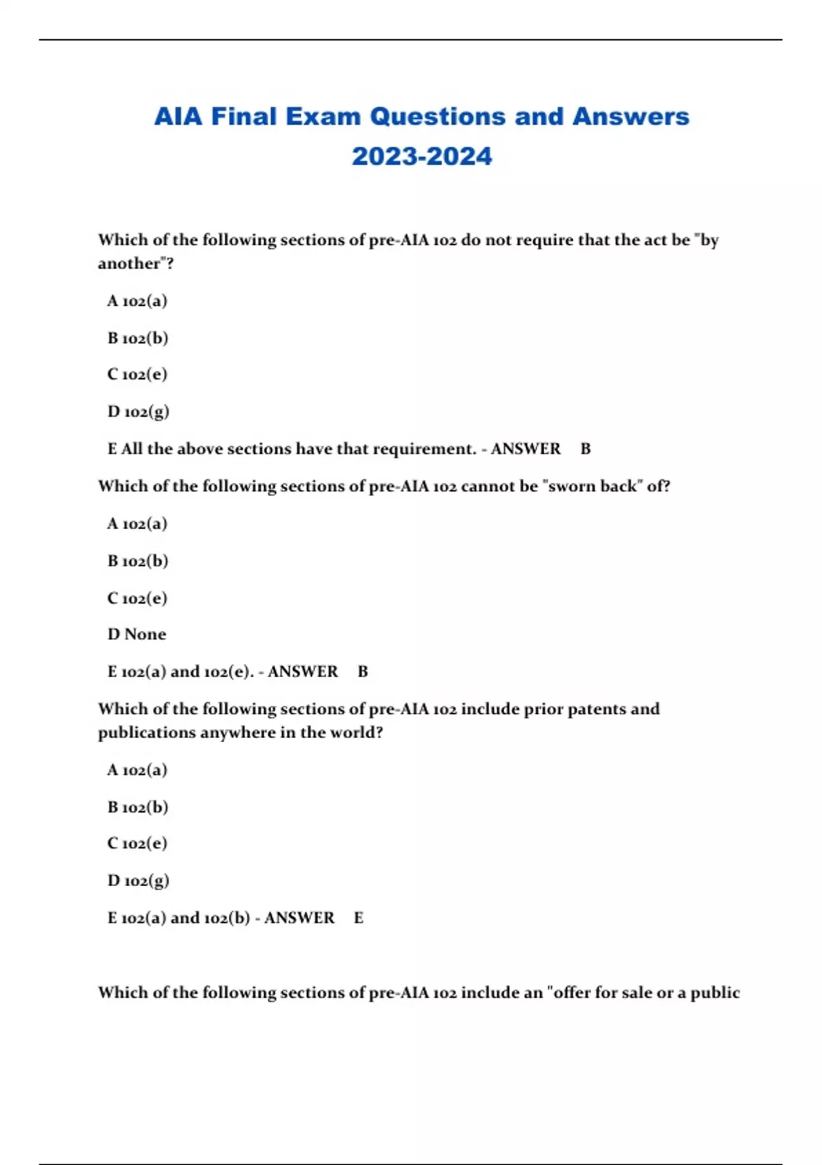 AIA Final Exam Questions and Answers - AIA - Stuvia US
