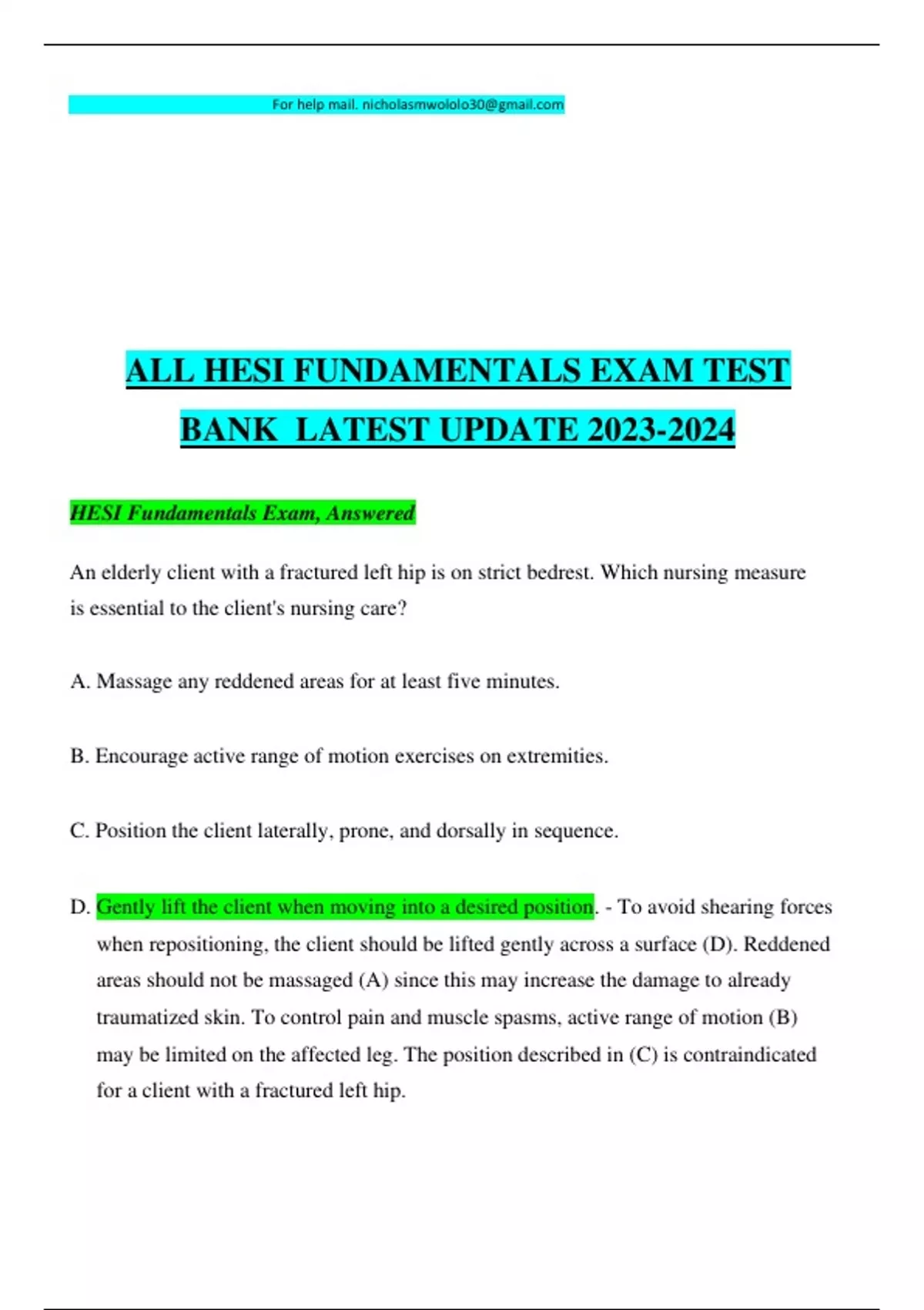 ALL HESI FUNDAMENTALS EXAM TEST BANK LATEST UPDATE - HESI FUNDAMENTALS ...