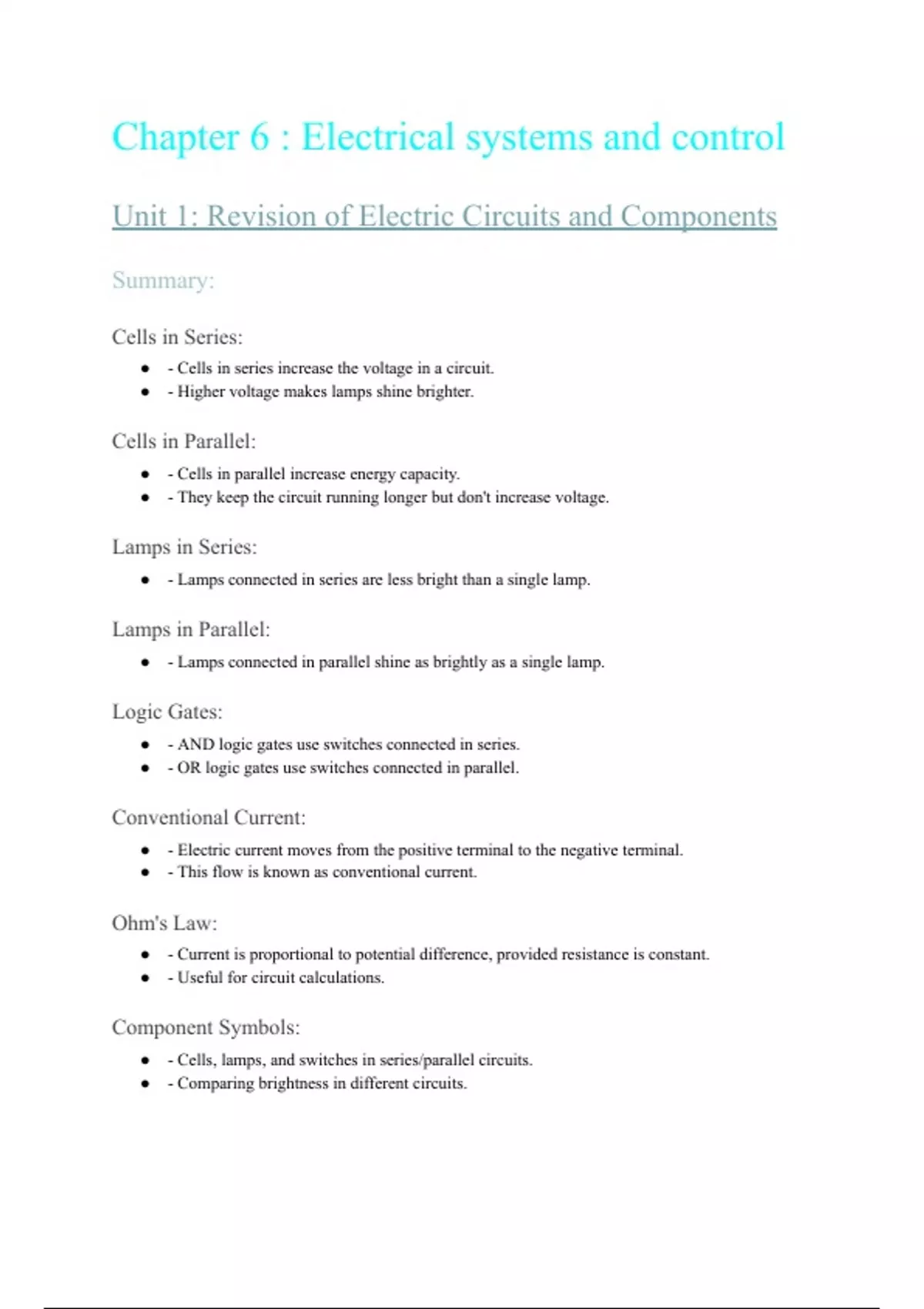 Summary Grade 9 Technology: Electrical systems and control - Tec ...