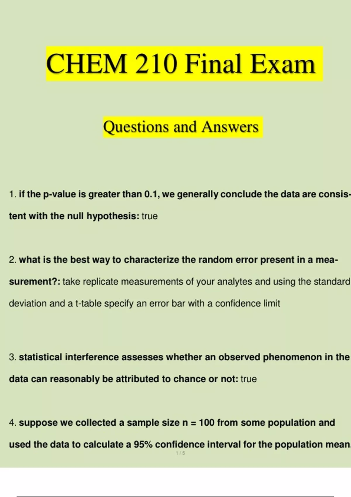 CHEM 210 Final Exam Newest Questions and Answers (2023/2024) (Verified ...