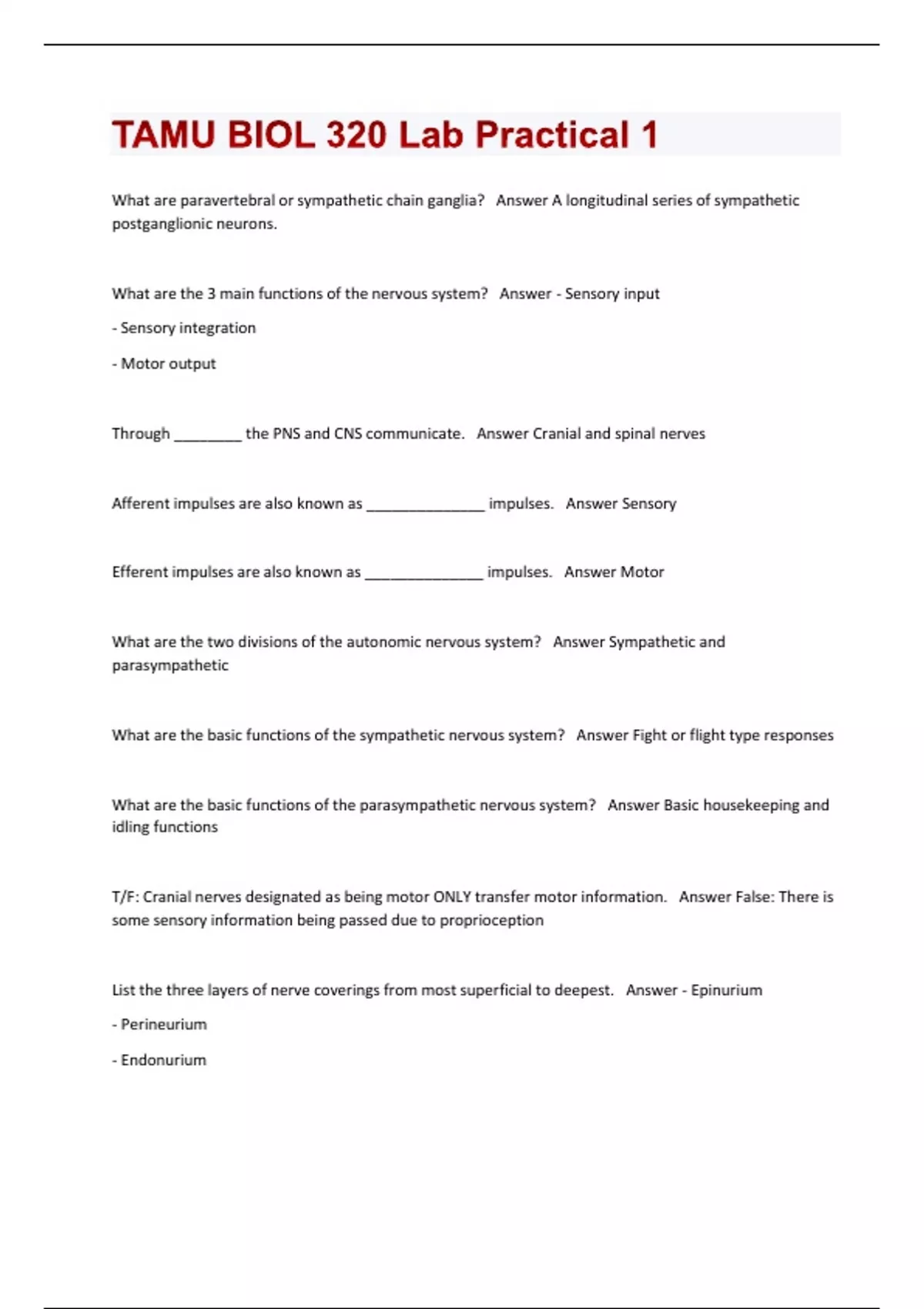 TAMU BIOL 320 Lab Practical 1 | 160 Questions With 100% Correct Answers. - TAMU BIOL 320 Lab ...