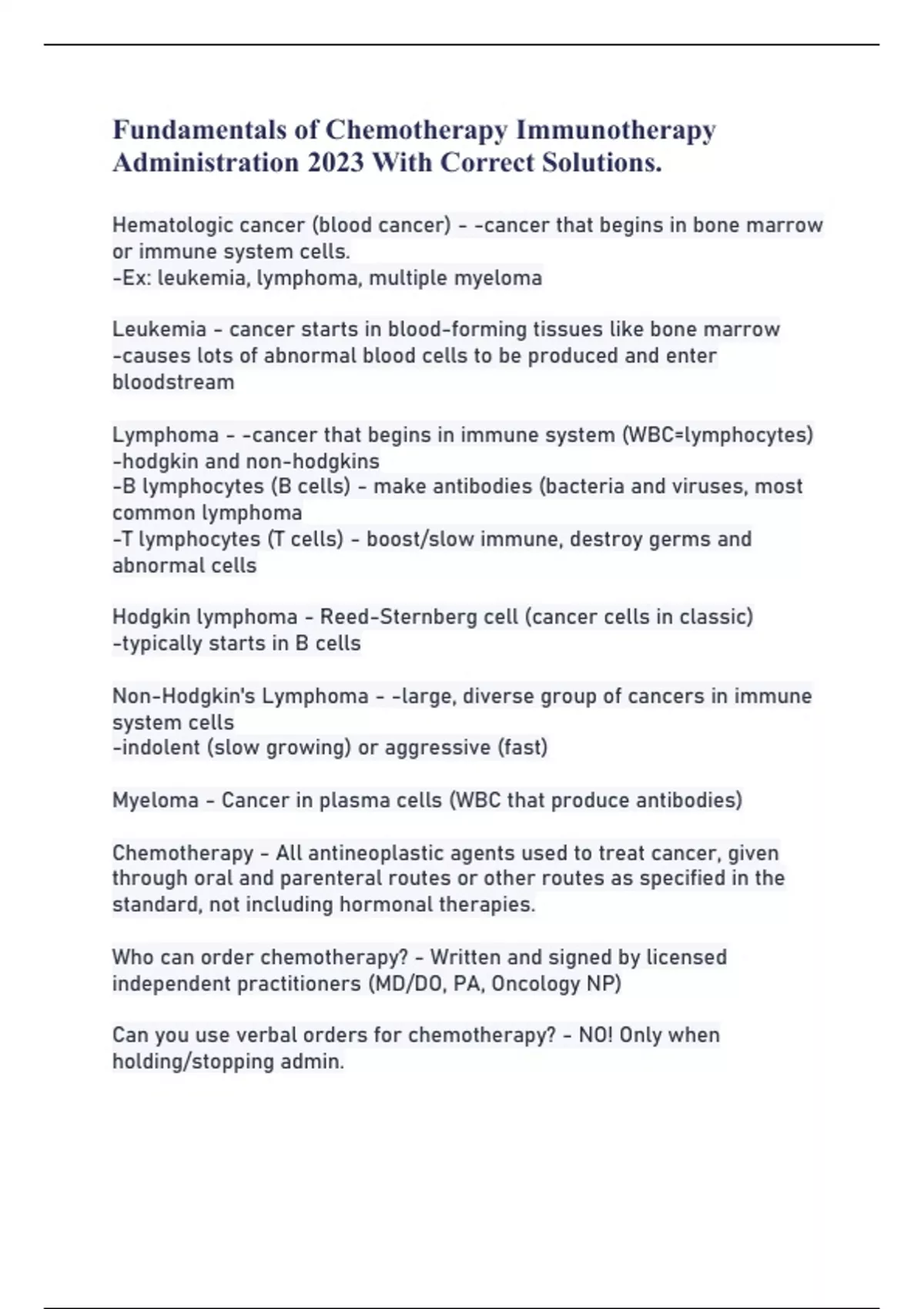 Fundamentals of Chemotherapy Immunotherapy Administration _ Questions ...