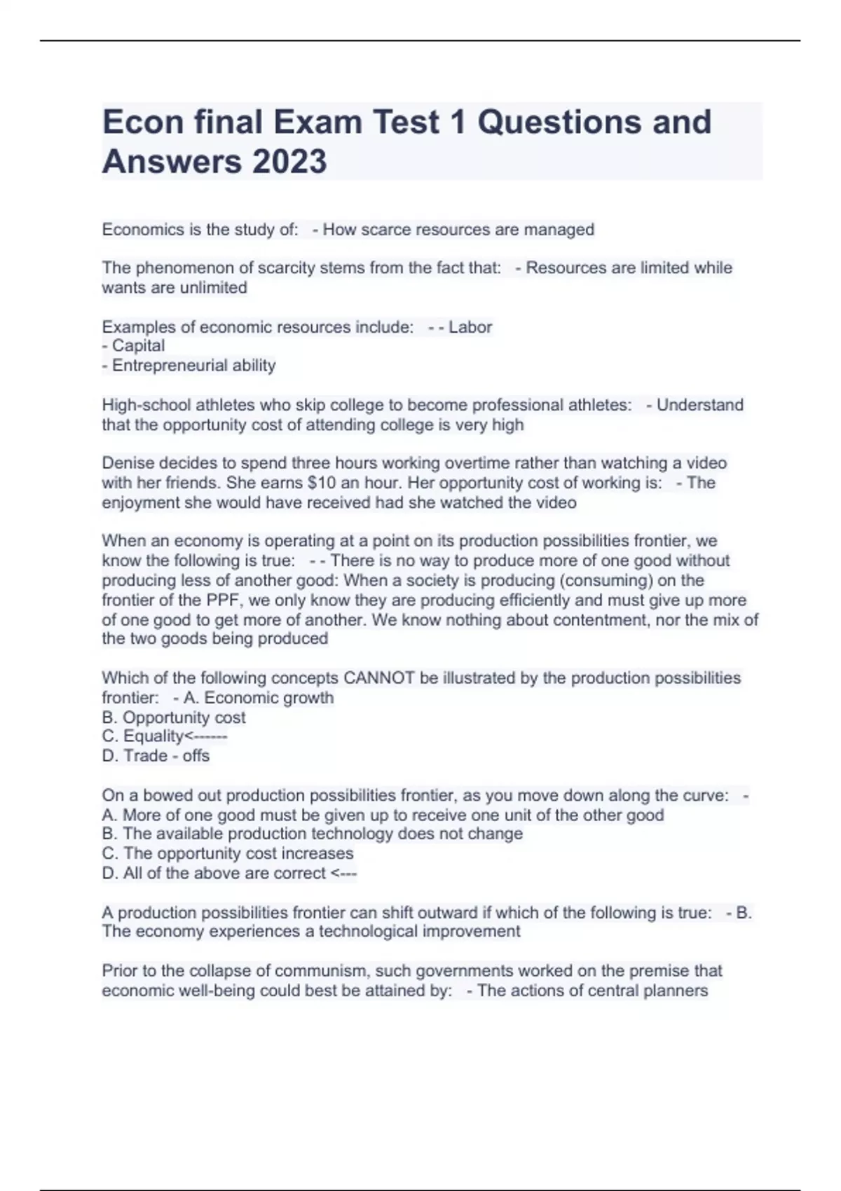 ECON 102 Quiz 1-5 Combined Tests 2023 with complete solution - Stuvia US
