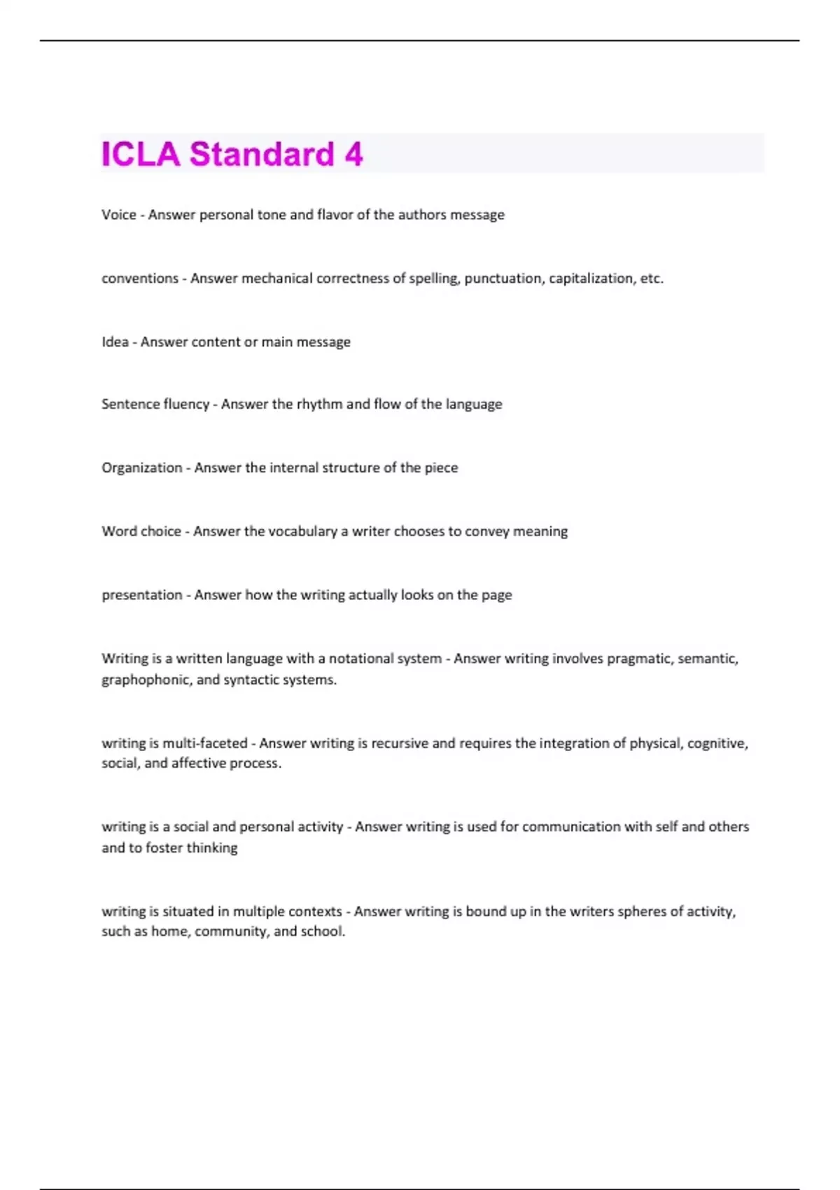 ICLA Standard 4 Questions With 100% Correct Answers. - ICLA Standard 4 ...
