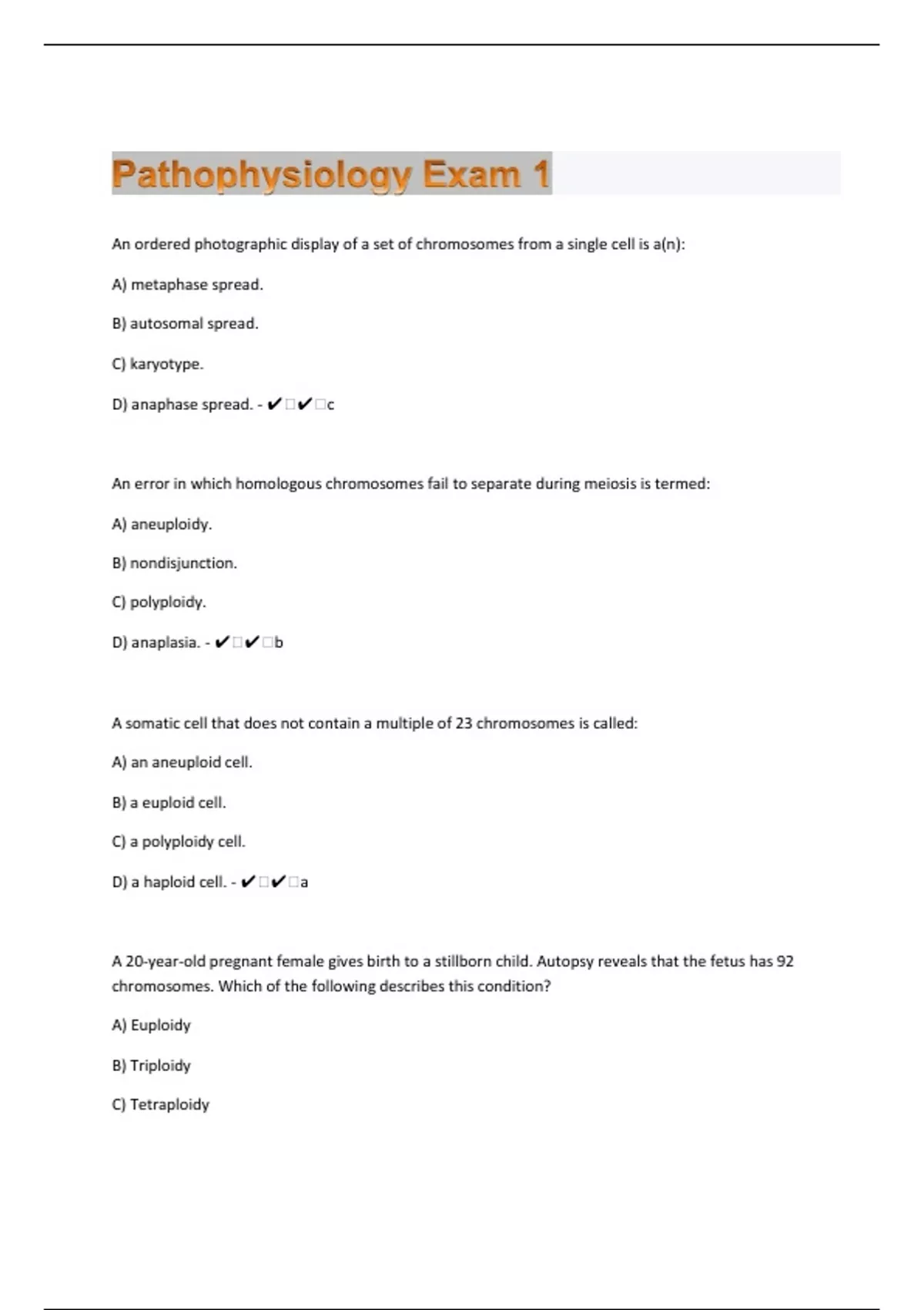 Pathophysiology Exam 1|237 Questions with 100% Correct Answers ...