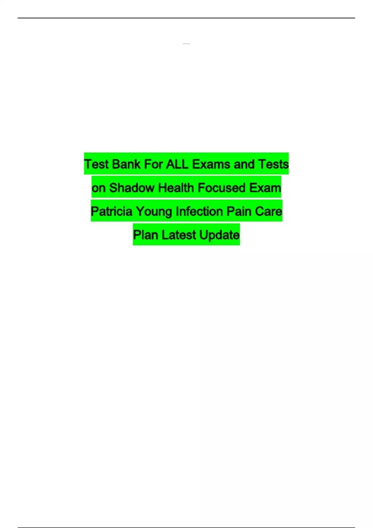 Test Bank For ALL Exams and Tests on Shadow Health Focused Exam ...