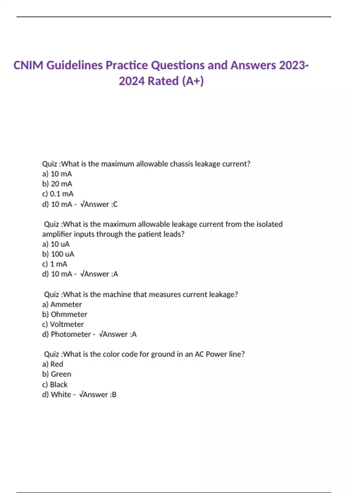 CNIM Guidelines Practice Questions and Answers Rated (A+) - Cnim ...