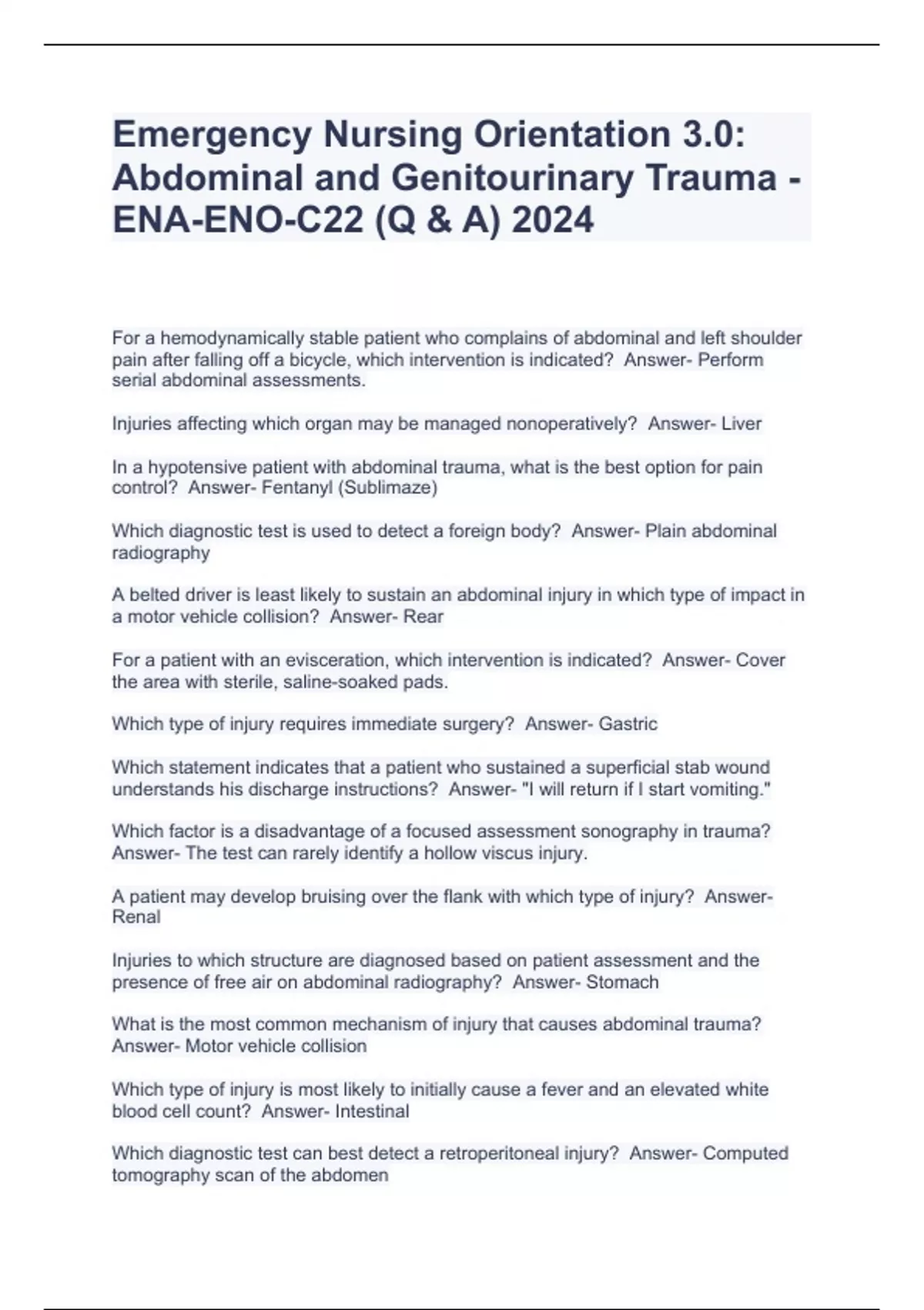 Emergency Nursing Orientation 3.0: Abdominal and Genitourinary Trauma ...