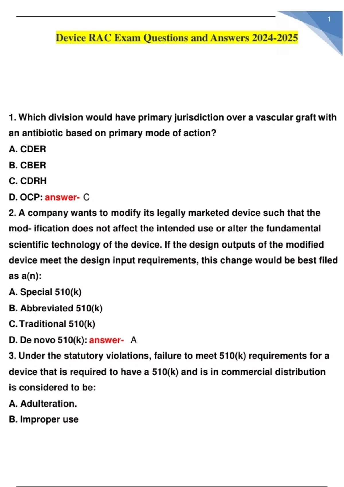 Device RAC Exam Questions and Answers - Device RAC - Stuvia US