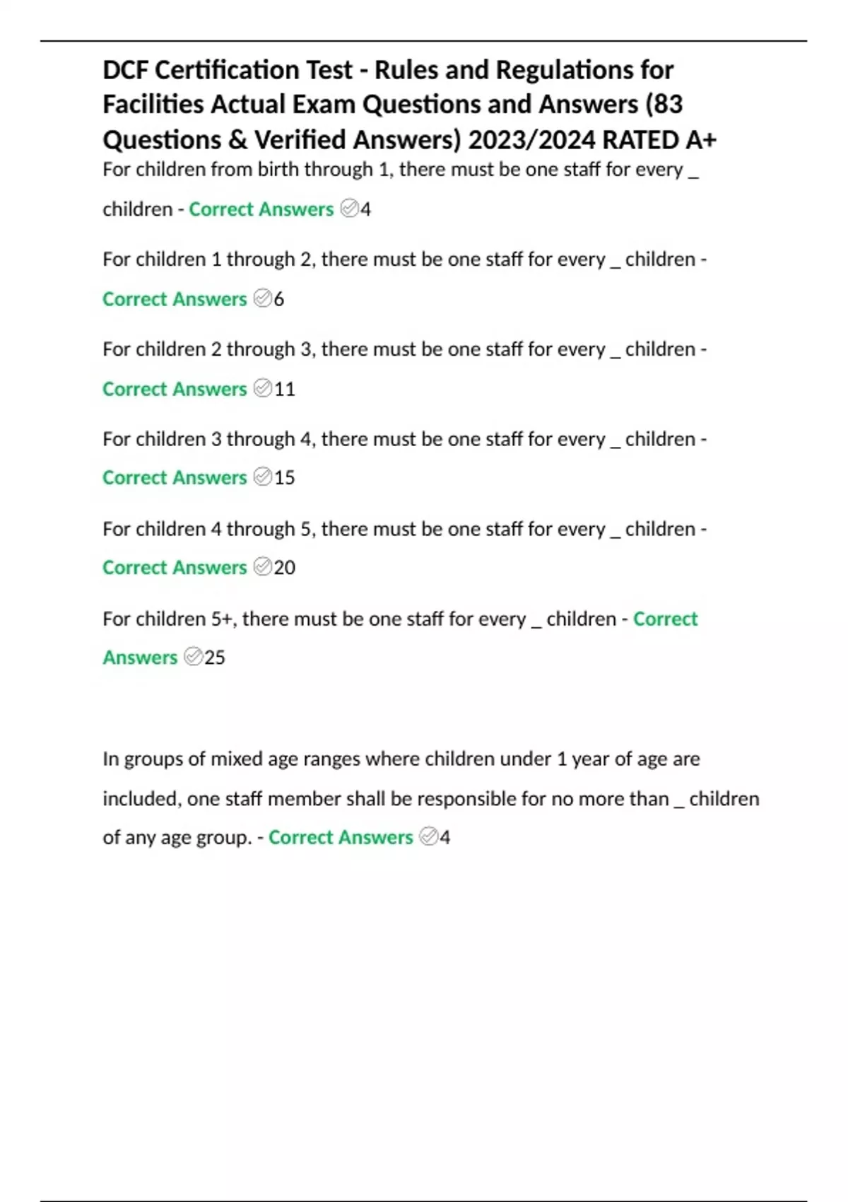 DCF Certification Test - Rules and Regulations for Facilities Actual ...