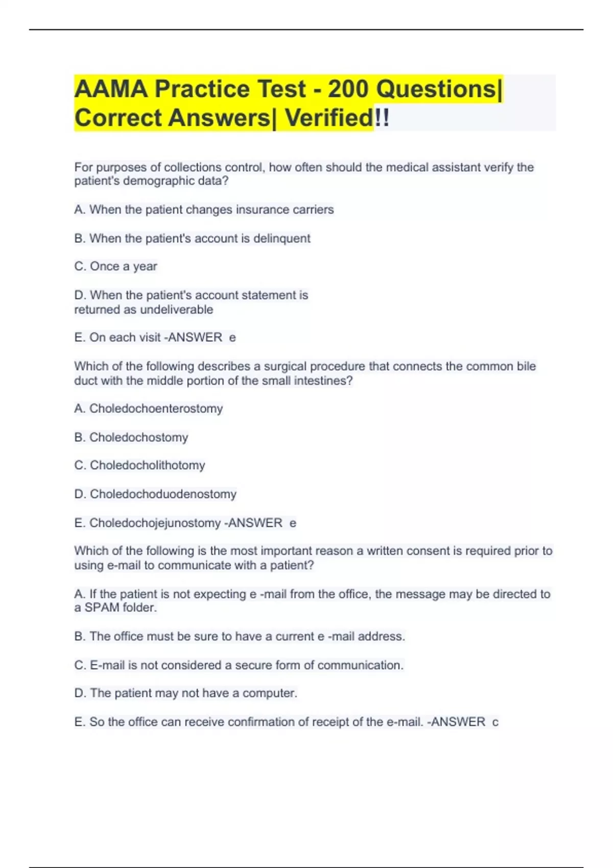 AAMA Practice Test - 200 Questions| Correct Answers| Verified!! - AAMA ...