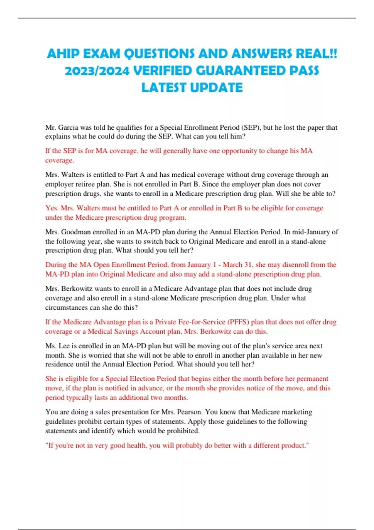 AHIP EXAM QUESTIONS AND ANSWERS REAL!! 2023/2024 VERIFIED GUARANTEED ...