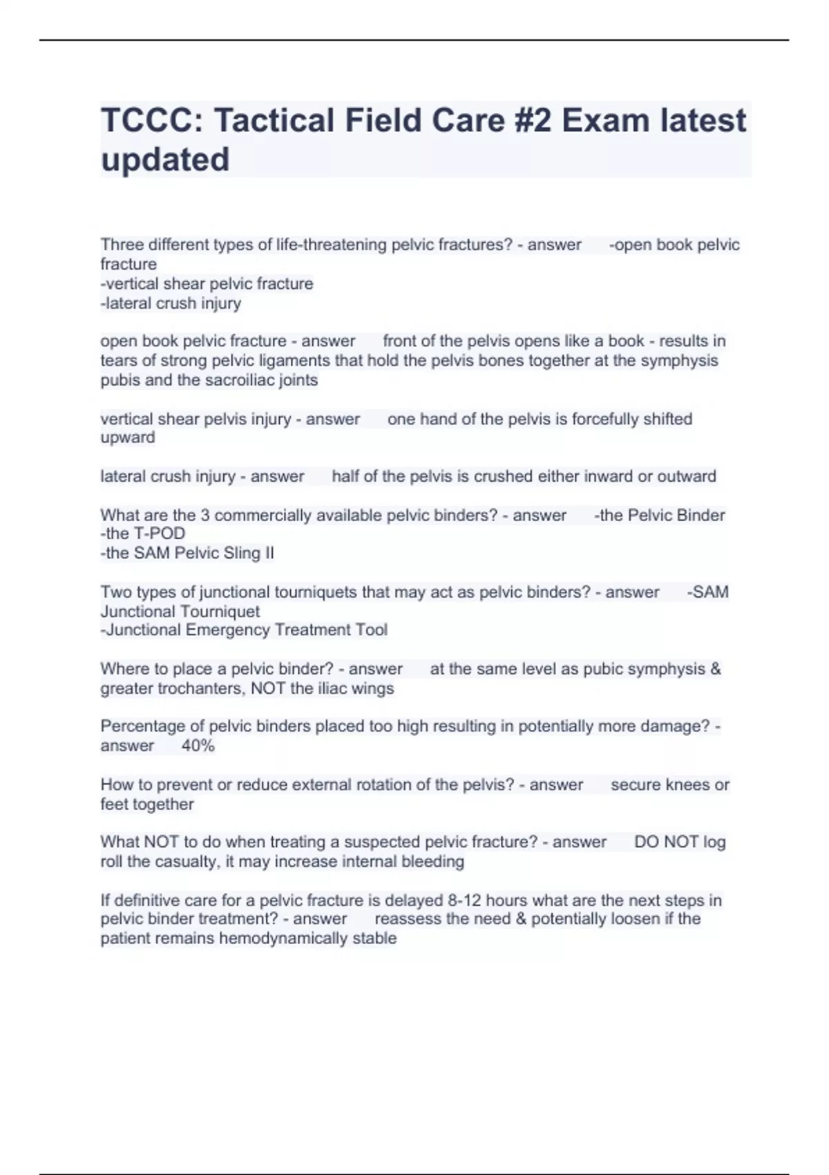 TCCC4 QUESTIONS WITH SOLUTIONS 2023 - TCCC - Stuvia US