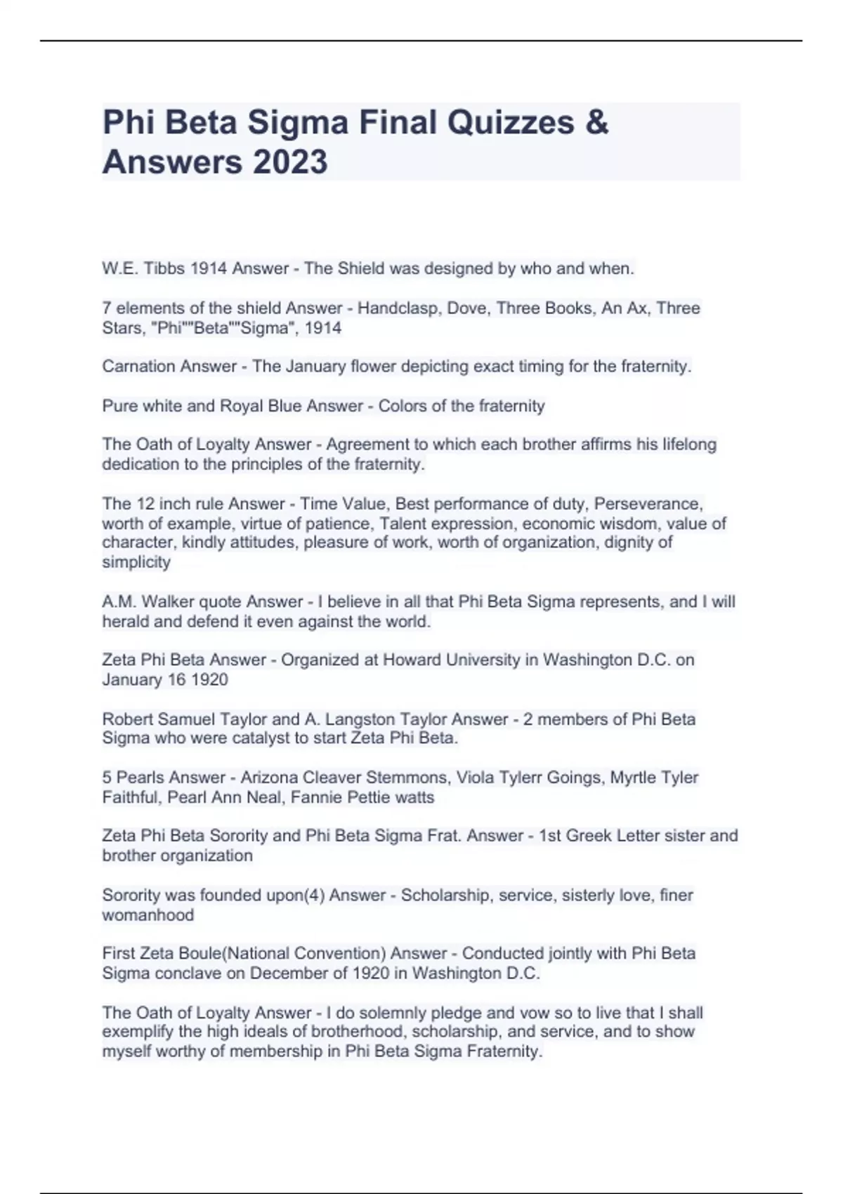 Phi Beta Sigma Final Quizzes & Answers 2023 - Phi Beta Sigma - Stuvia US