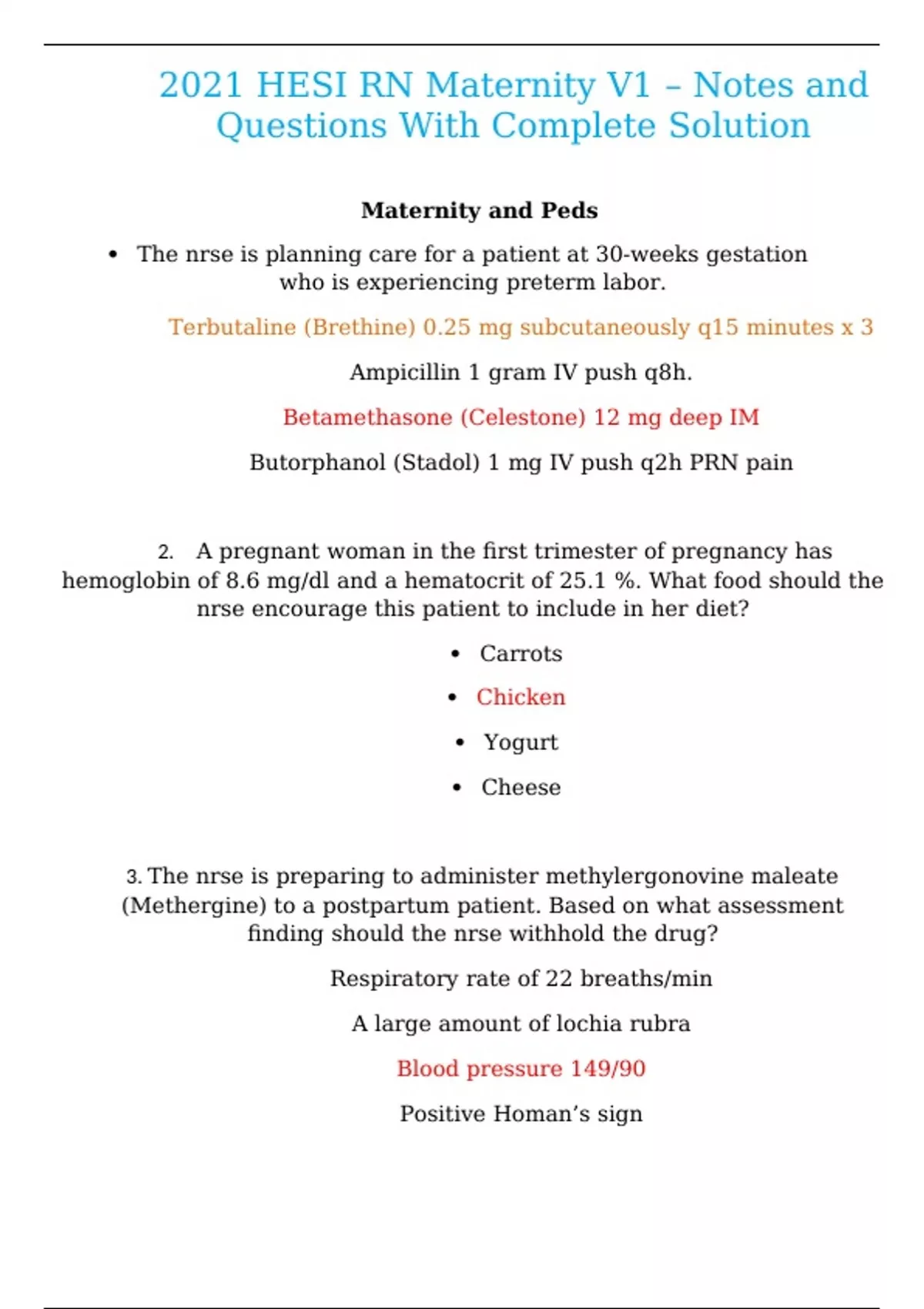 OB HESI Questions and Answers 2023 with complete solution - Advance ...