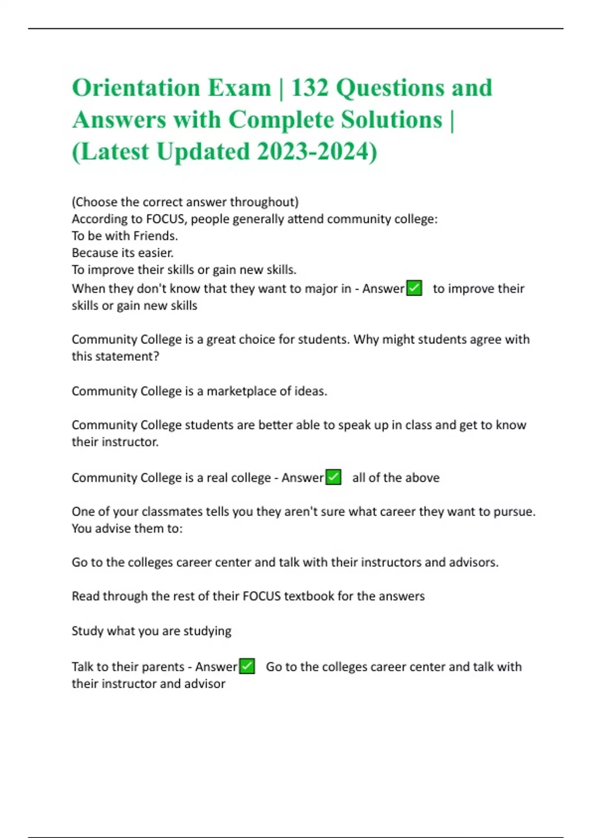 Orientation Exam | 132 Questions and Answers with Complete Solutions ...