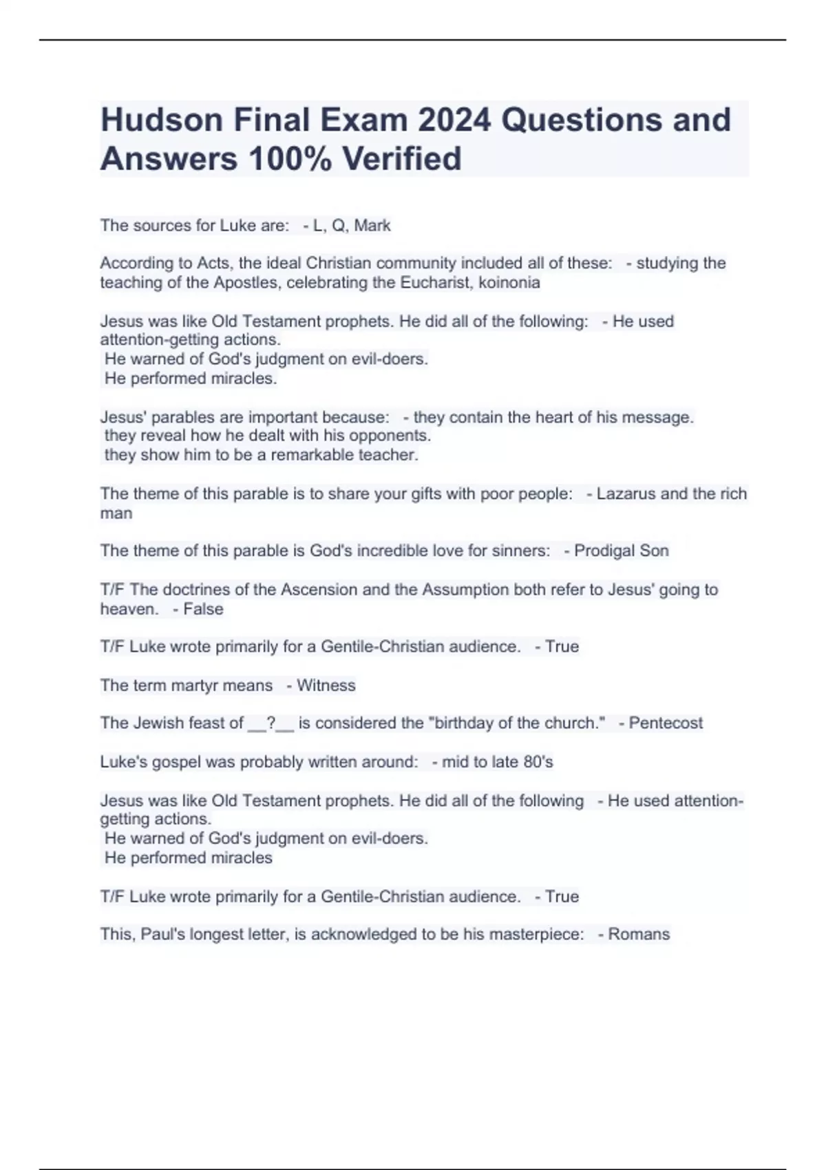 Hudson Final Exam 2024 Questions and Answers 100% Verified - Hudson - Stuvia US