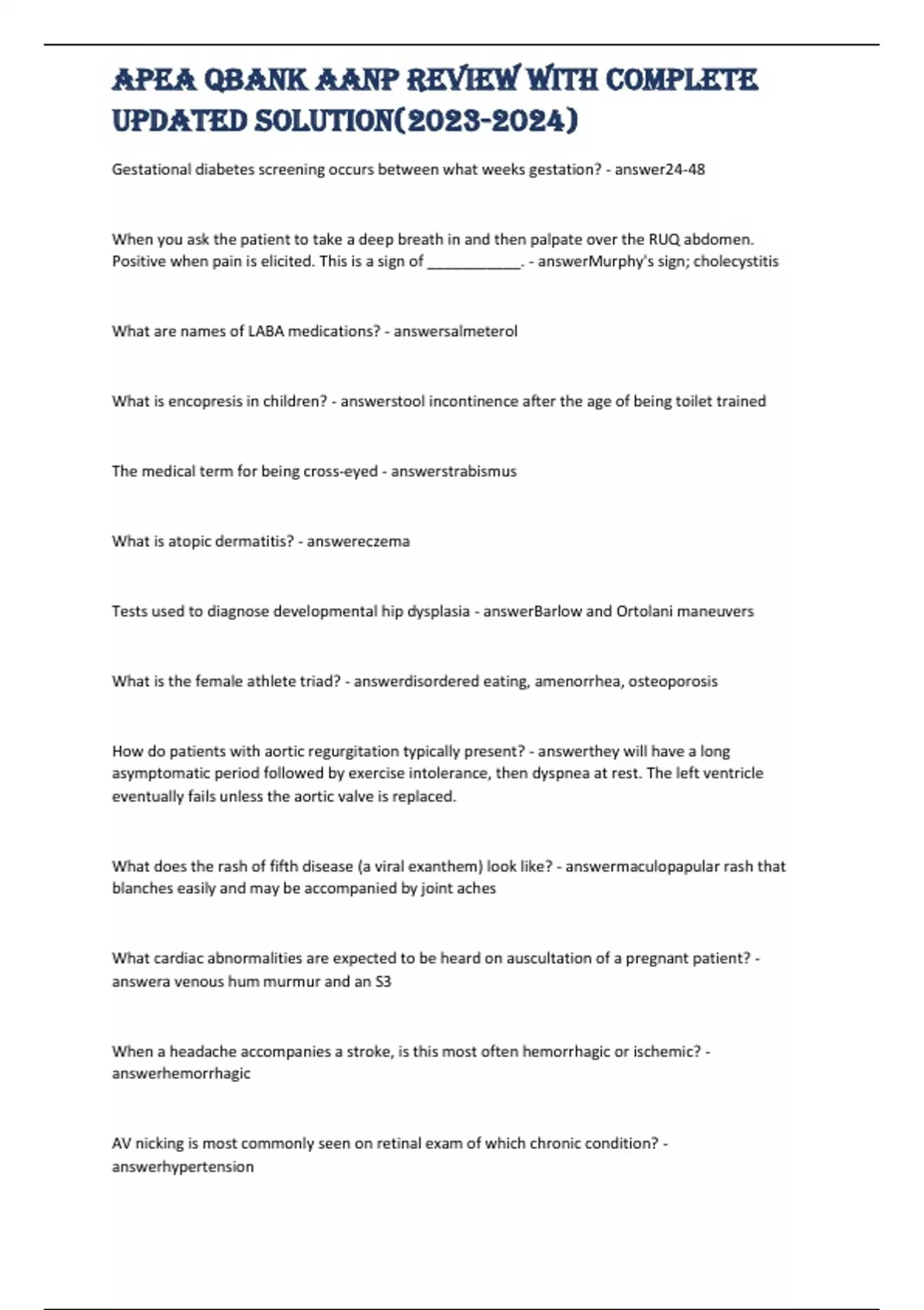 APEA QBank AANP Review With Complete Updated Solution() - Apea - Stuvia US