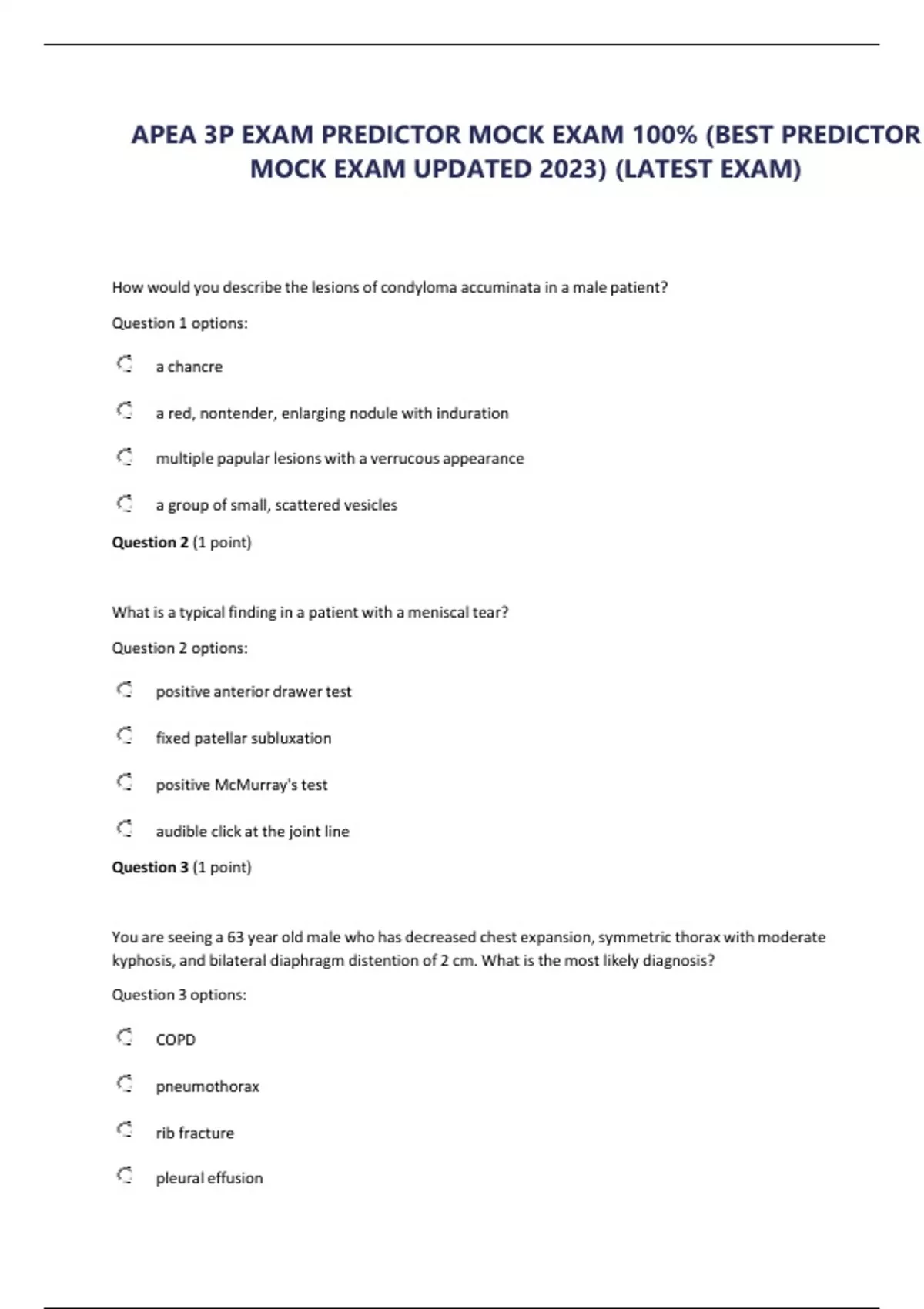 APEA 3P EXAM PREDICTOR MOCK EXAM 100% (BEST PREDICTOR MOCK EXAM UPDATED ...