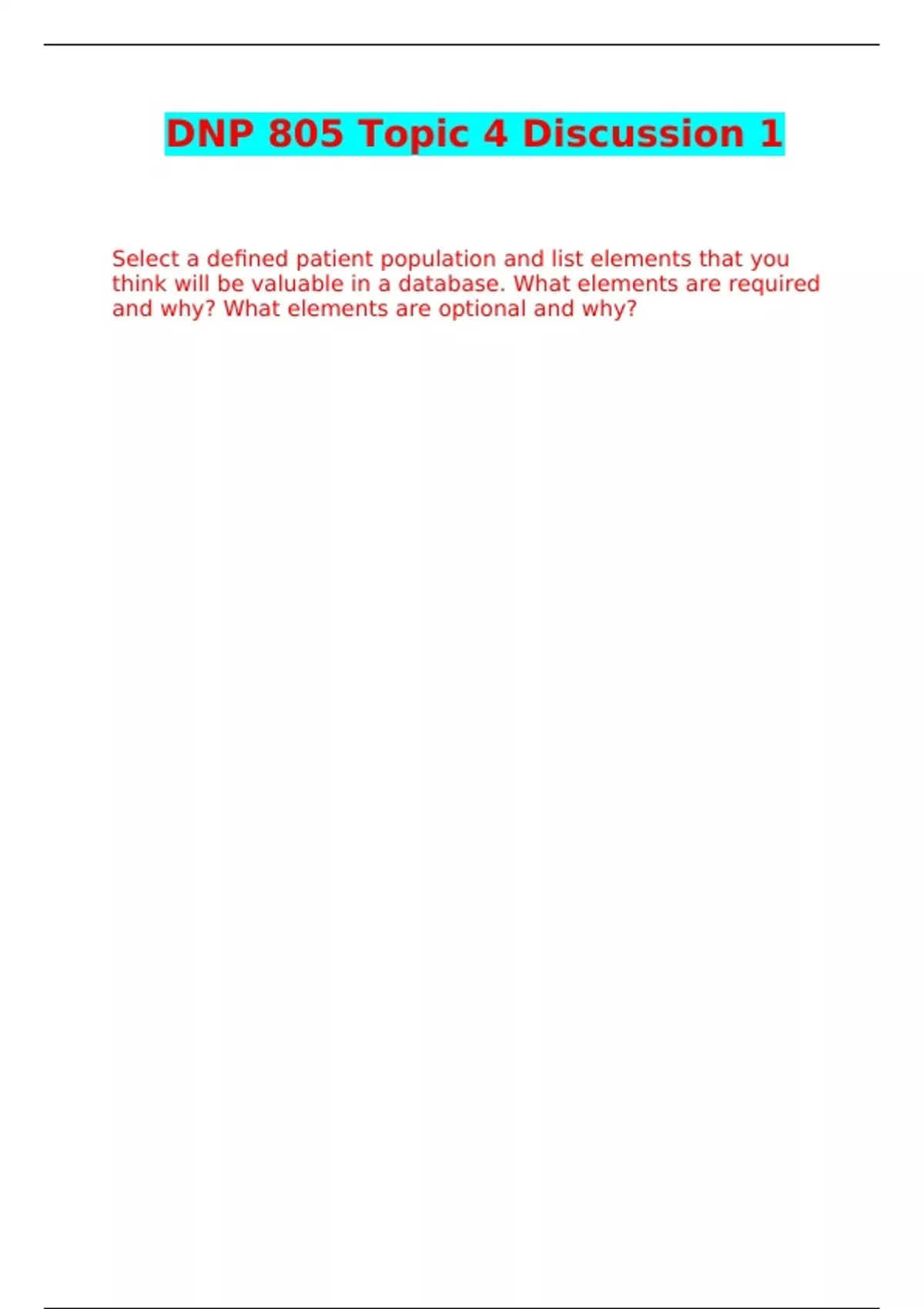 DNP 805 Topic 4 Discussion 1 Correctly Answered /LATEST UPDATE VERSION ...