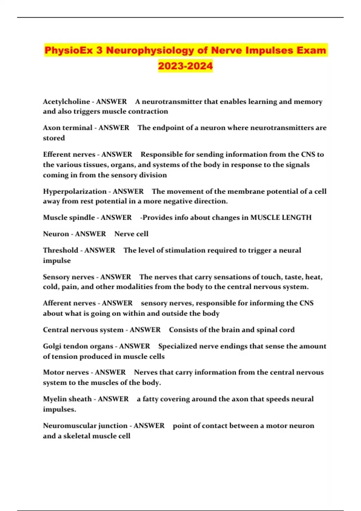 PhysioEx 3 Neurophysiology of Nerve Impulses Exam - PhysioEx 3 ...