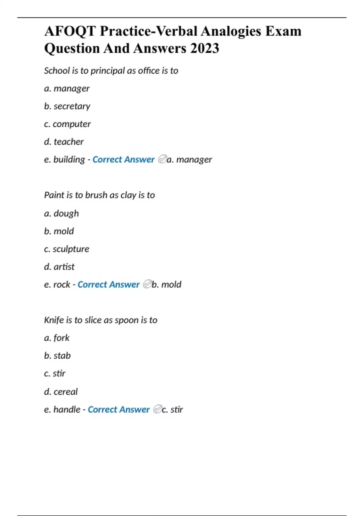 AFOQT Practice-Verbal Analogies Exam Question And Answers 2023 - AFOQT ...