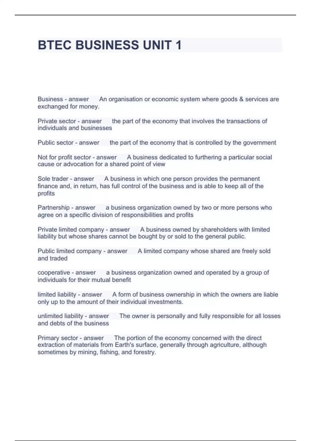 BTEC BUSINESS UNIT 1 QUESTIONS WITH RATIONALE 2023 - Btec - Stuvia US