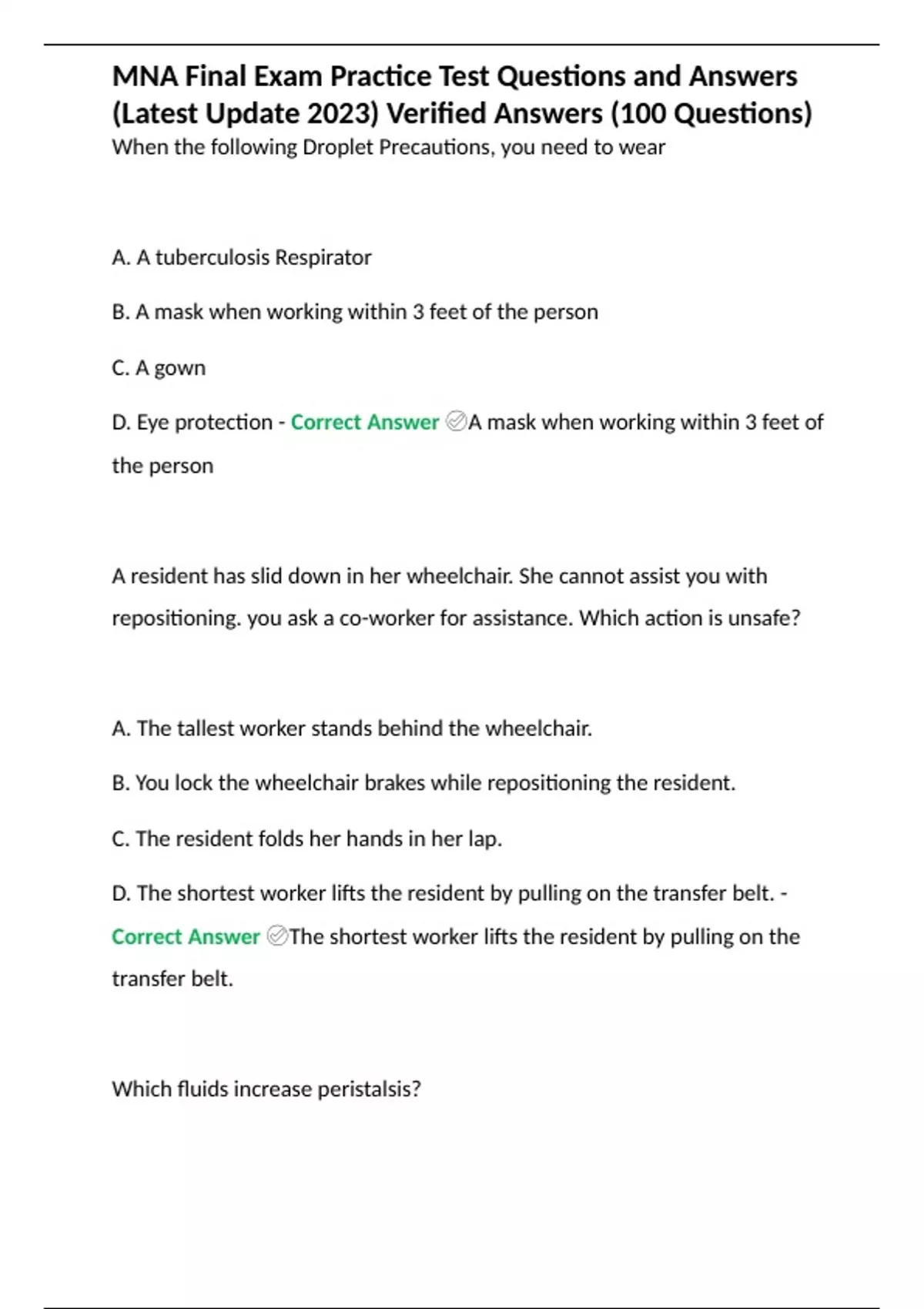 MNA Final Exam Practice Test Questions and Answers (Latest Update 2023 ...