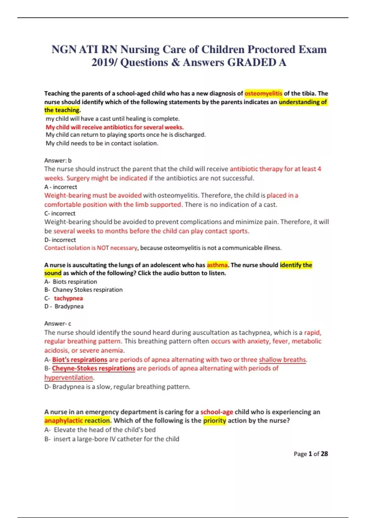 {NGN}ATI Nursing Care of Children Proctored Exam 2019 (7 Versions ...