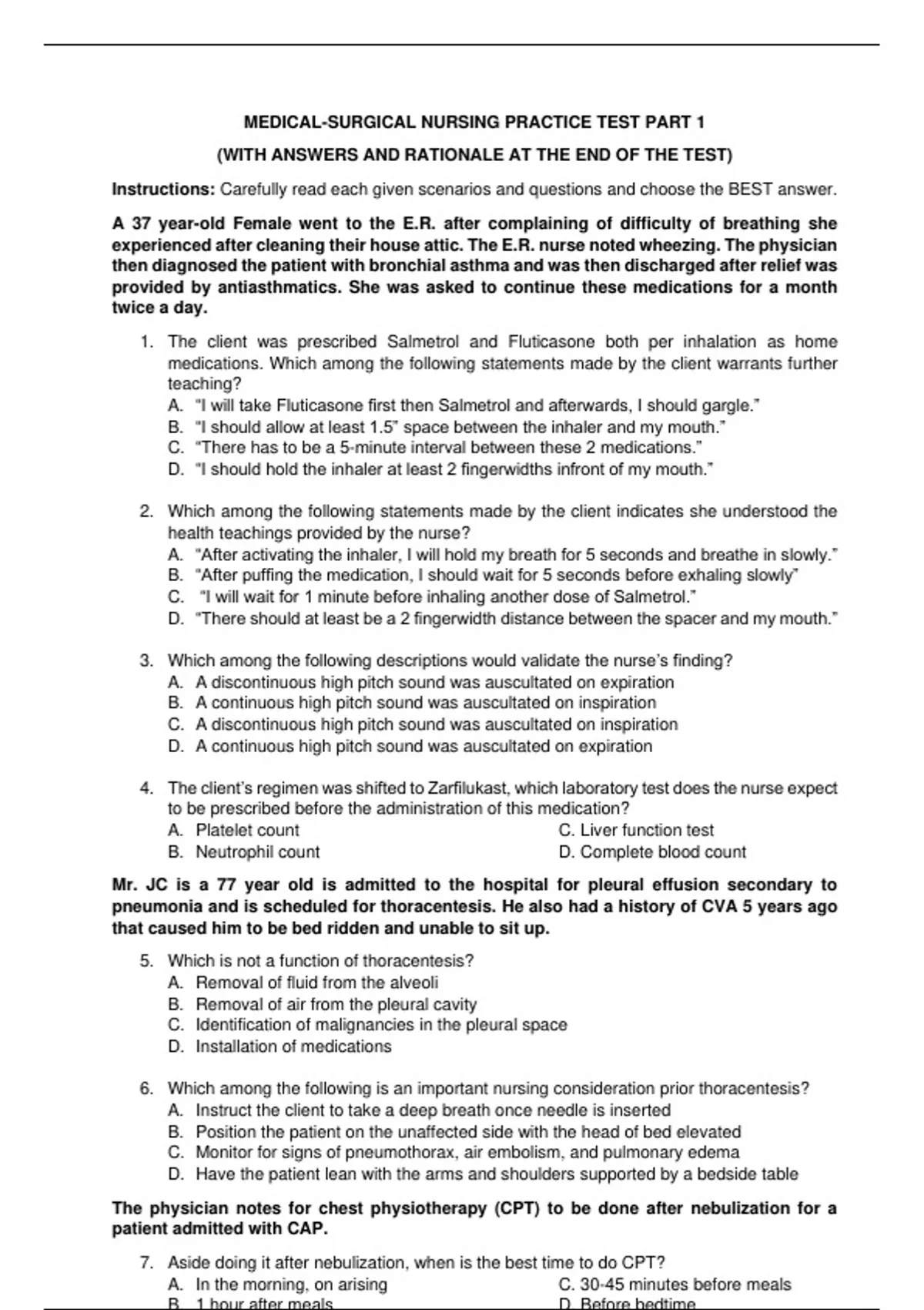 MEDICAL-SURGICAL NURSING PRACTICE TEST PART 1 (WITH ANSWERS AND ...