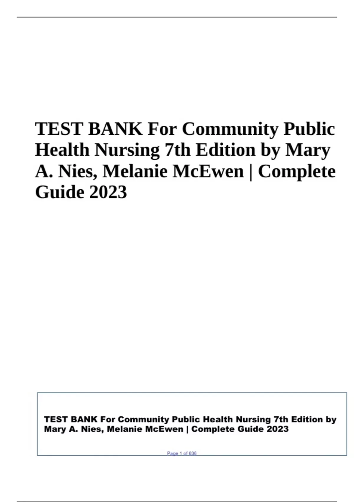 TEST BANK For Community Public Health Nursing 7th edition by Mary ...