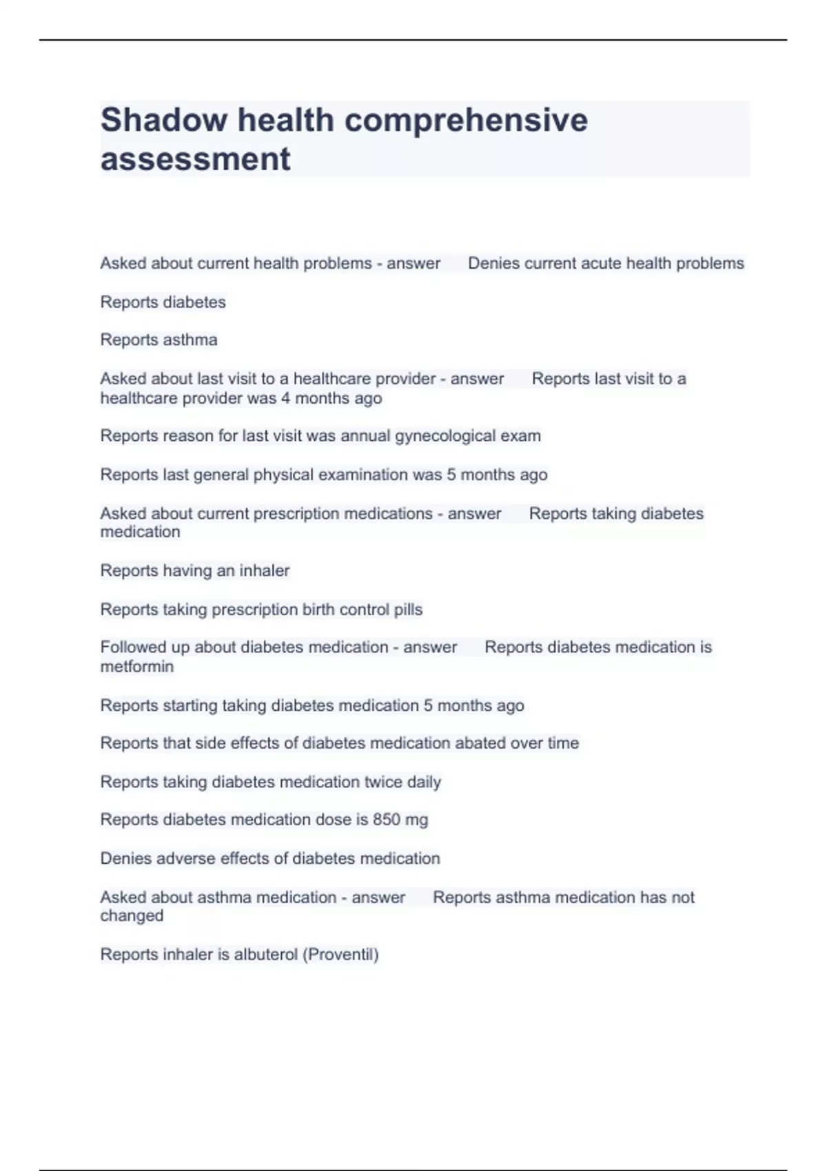 Shadow health comprehensive assessment Questions and Answers 2023 ...