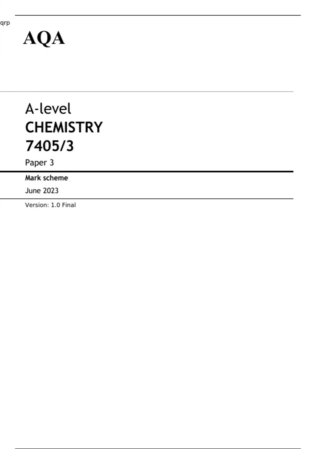 AQA A-level CHEMISTRY Paper 3 JUNE 2023 MARK SCHEME - A-level CHEMISTRY ...