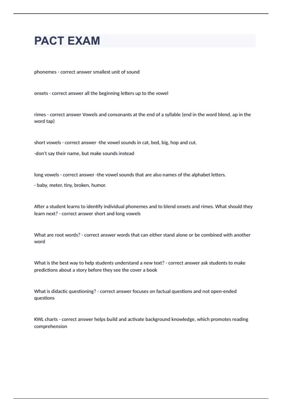 PACT EXAM question n answers graded A+ 2023/2024 - TEXAS PACT - Stuvia US