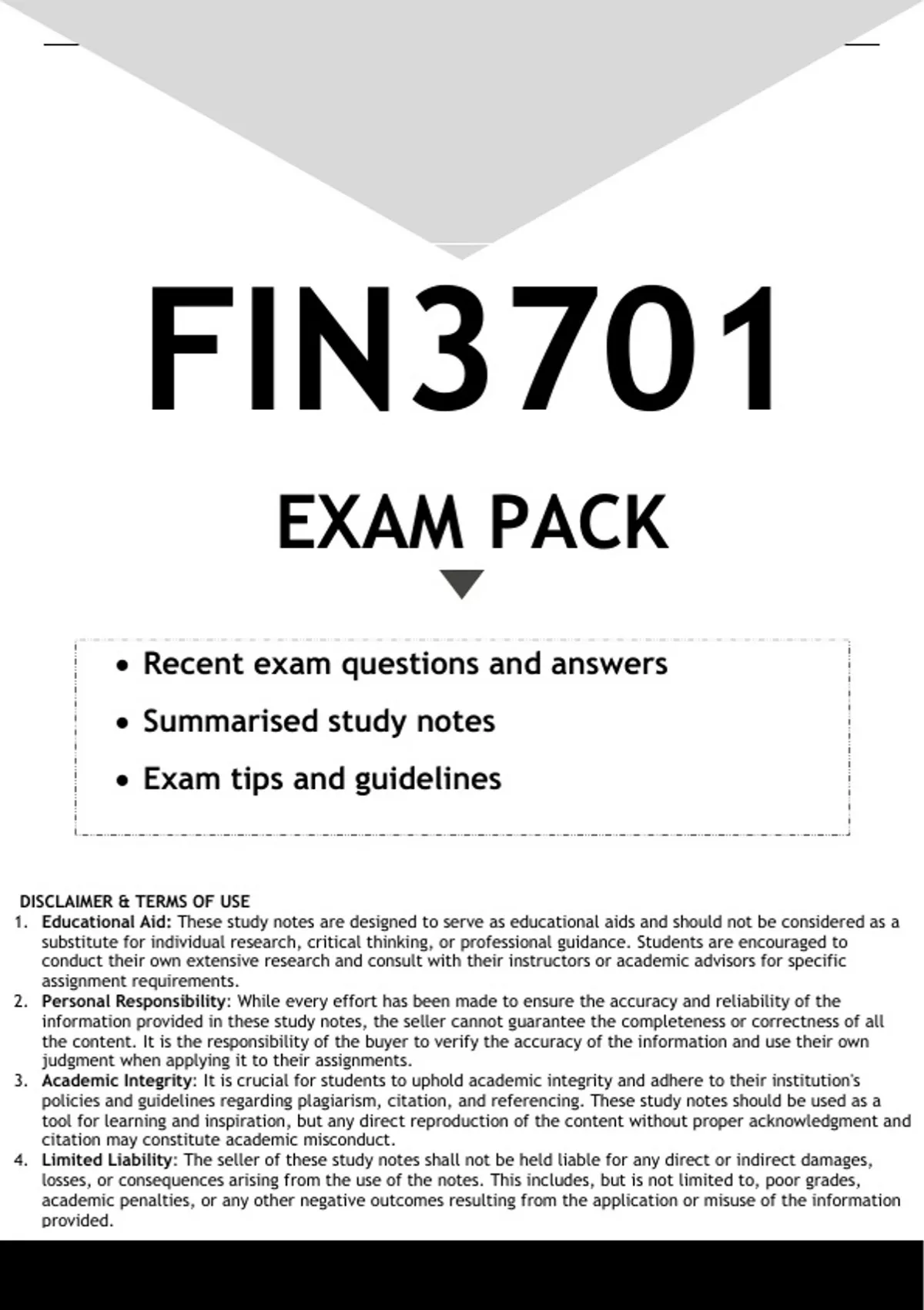 FIN3701 EXAM PACK 2023 - DISTINCTION GUARANTEED - (FIN3701) - Stuvia SA