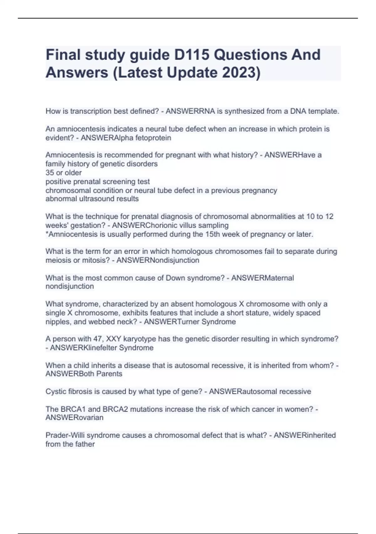 Final study guide D115 Questions And Answers (Latest Update 2023 ...
