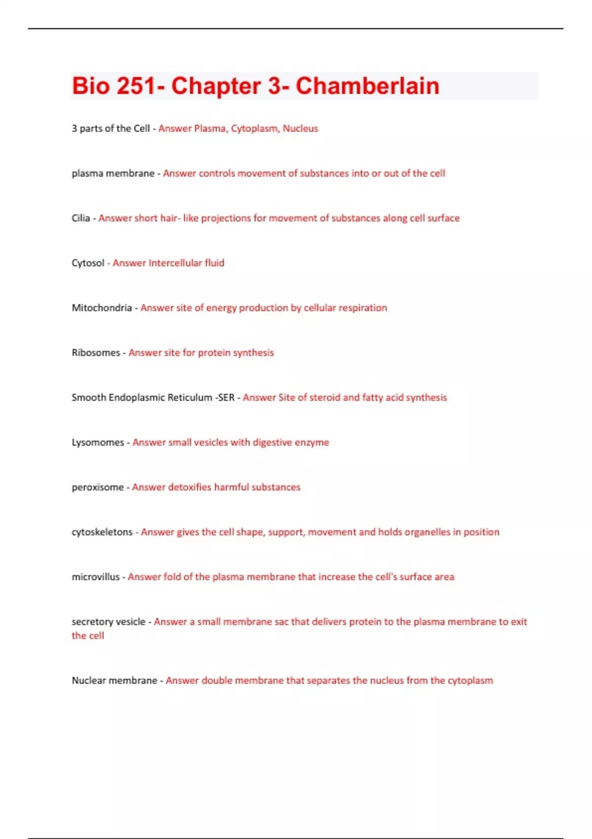 Bio 251- Chapter 3- Chamberlain Questions and Answers with complete solutions - Bio 251- Chapter ...