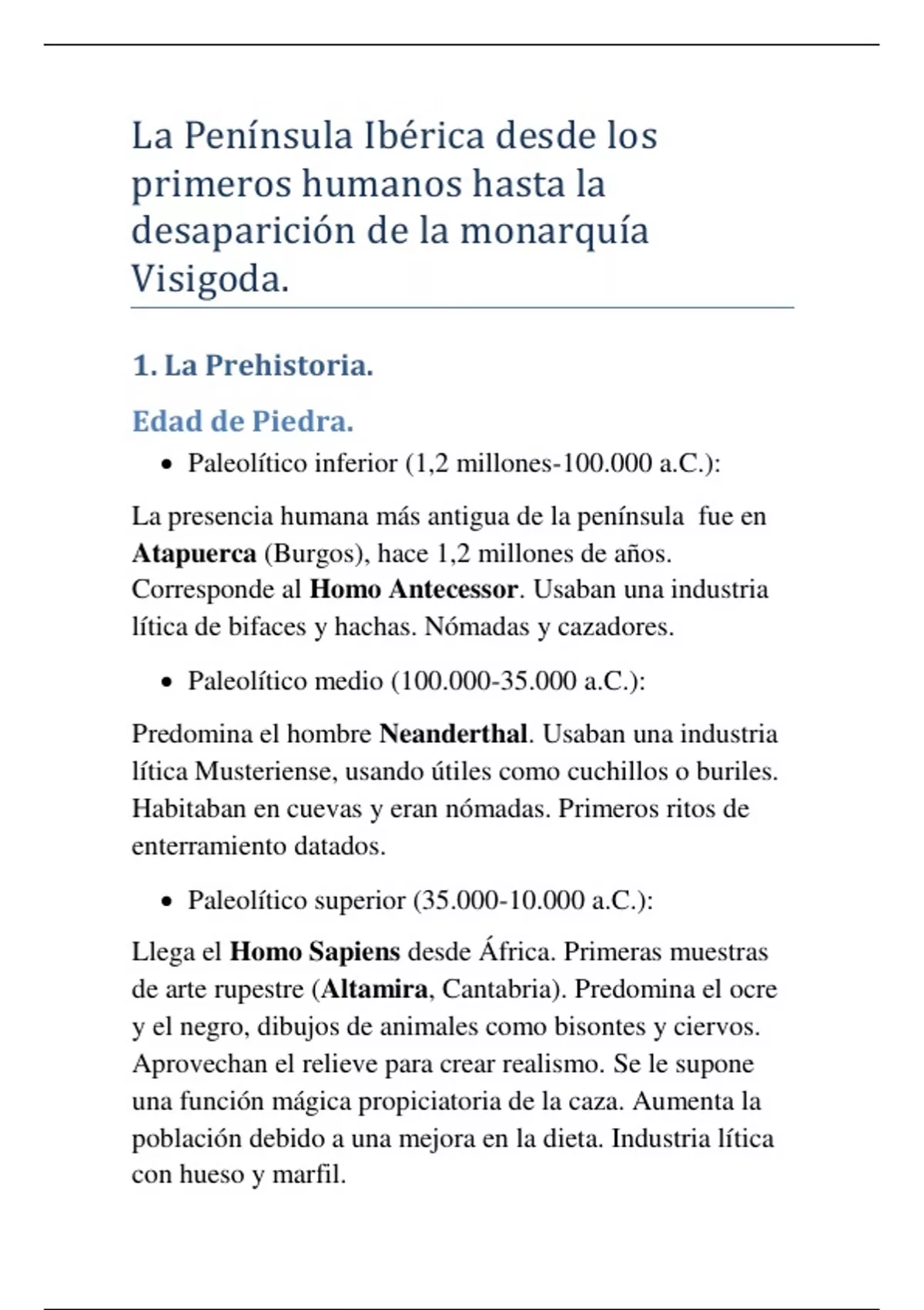 Sumario La Península Ibérica desde los primeros humanos hasta la desaparición de la monarquía ...