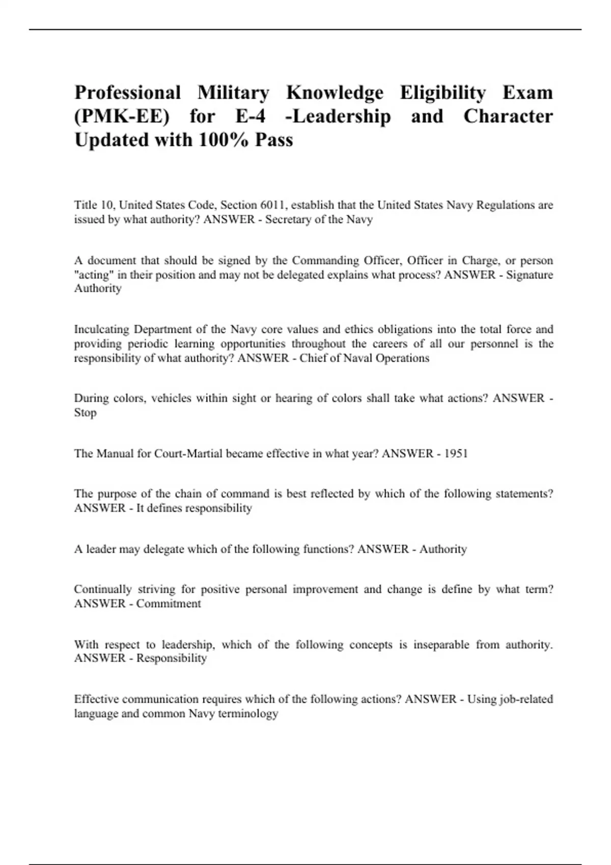 Professional Military Knowledge Eligibility Exam (PMK-EE) for E-4 ...